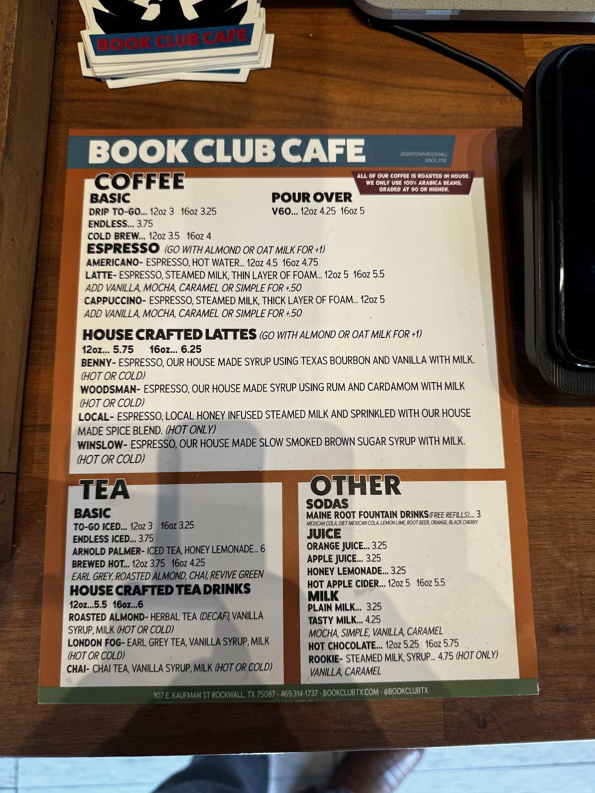 Menu at Book Club Cafe, Rockwall