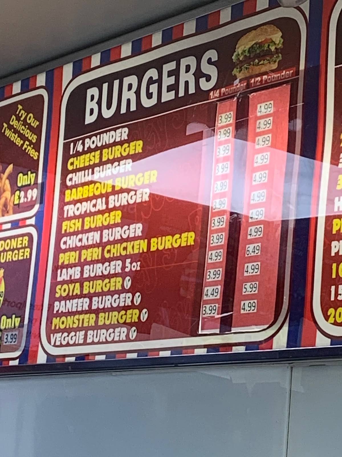 Menu at Rocky's fast food, Southall, 81 Norwood Rd