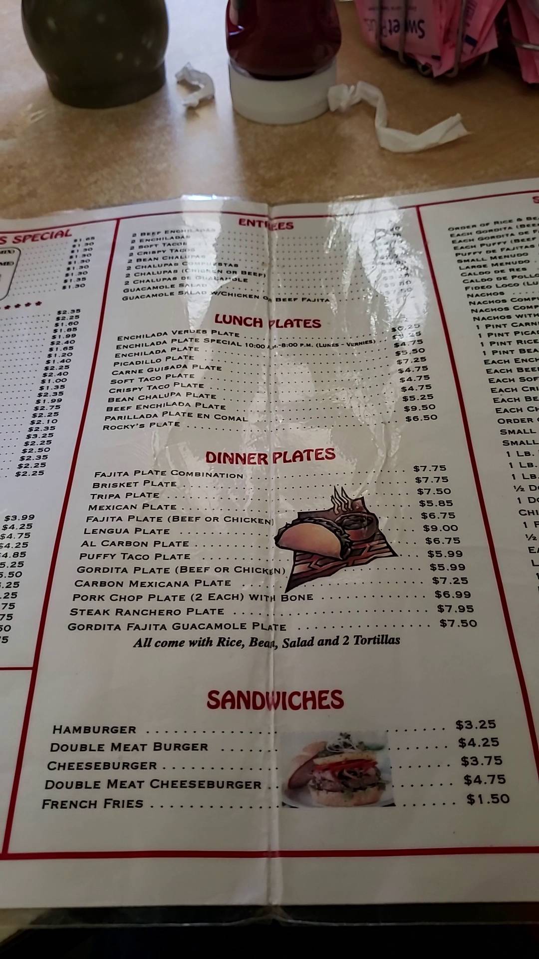 Menu at Rocky's Taco House restaurant, San Antonio, Cupples Rd #8