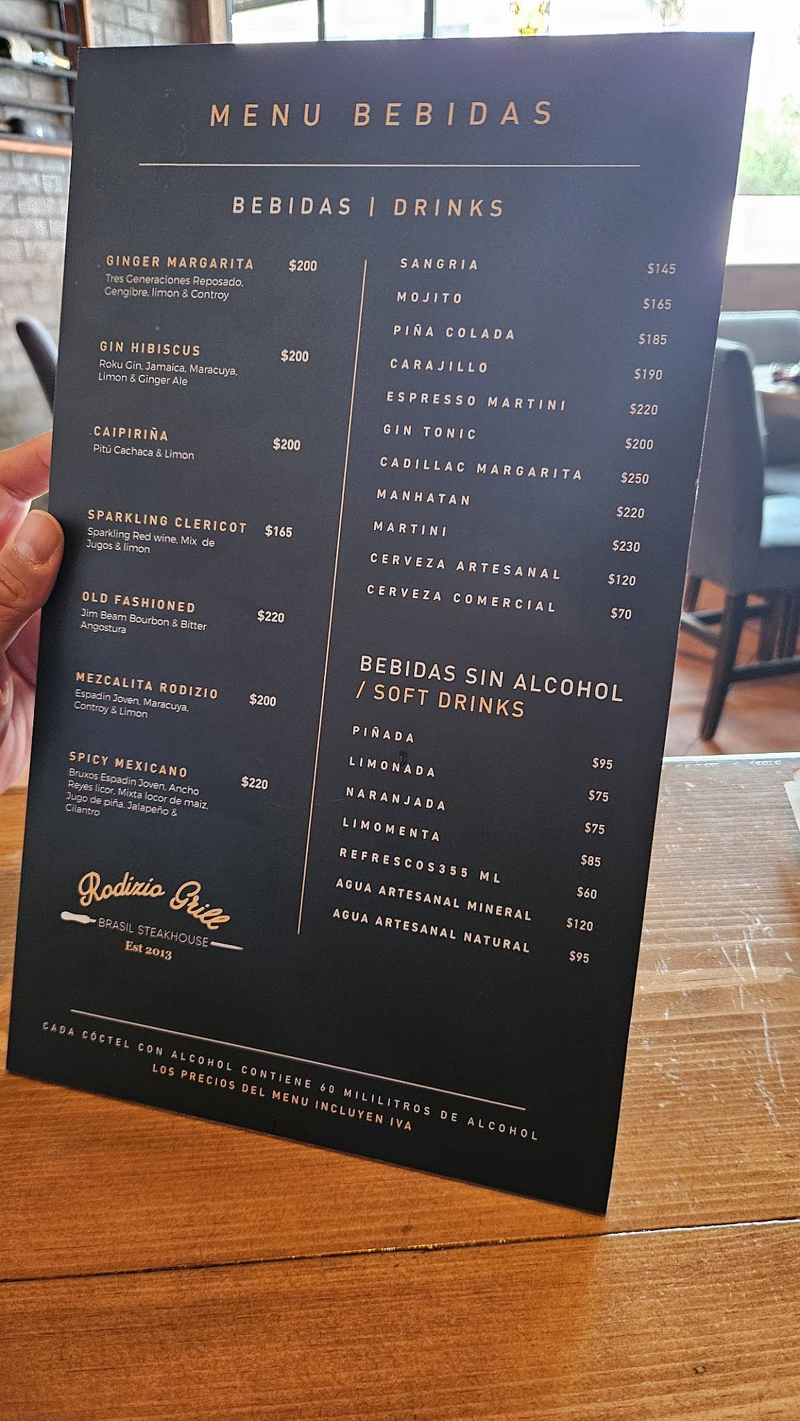 Menu at Rodizio Grill steakhouse, Cabo San Lucas