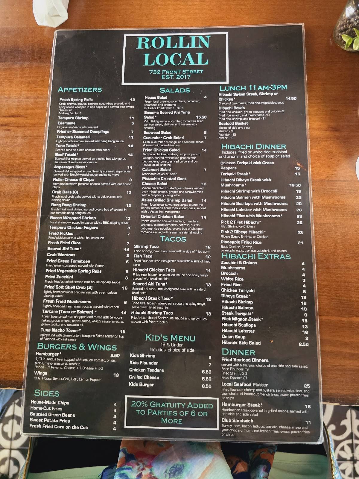 Menu at Rollin Local restaurant, Georgetown