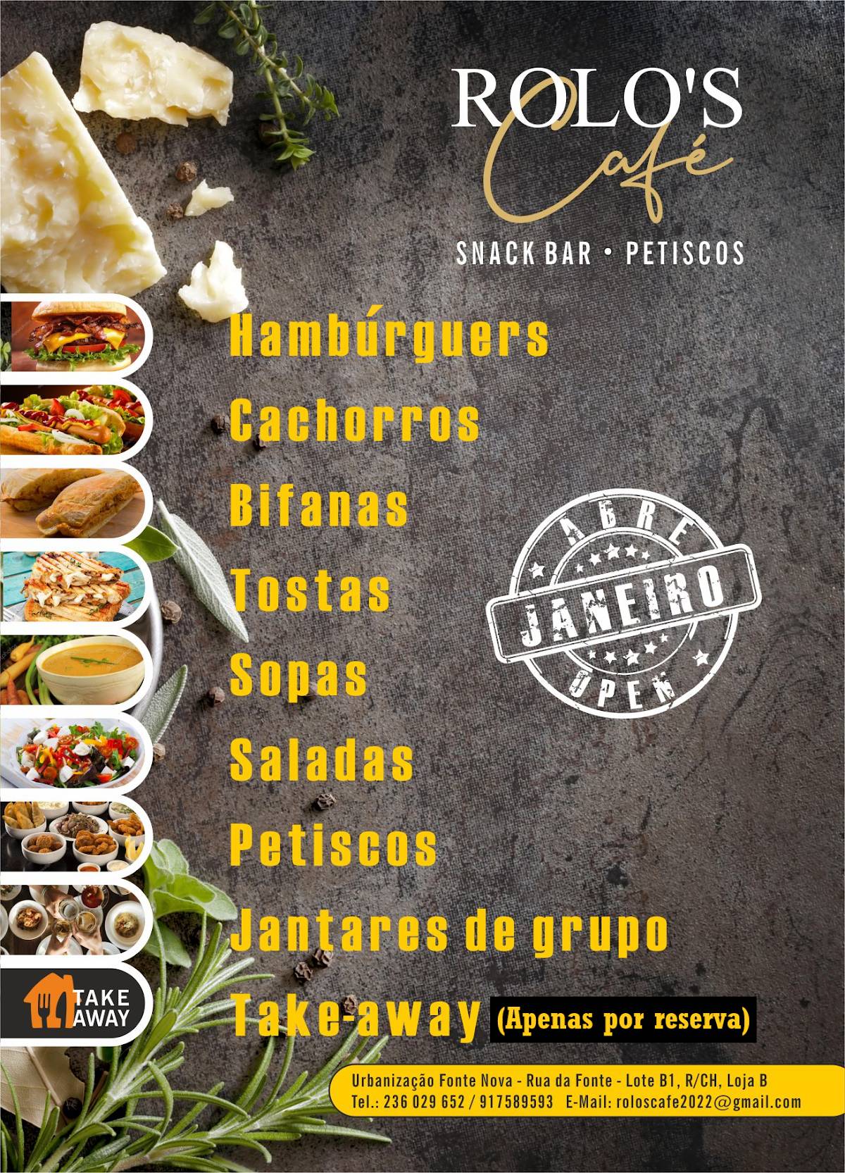 Menu em Rolo's Café, Pombal