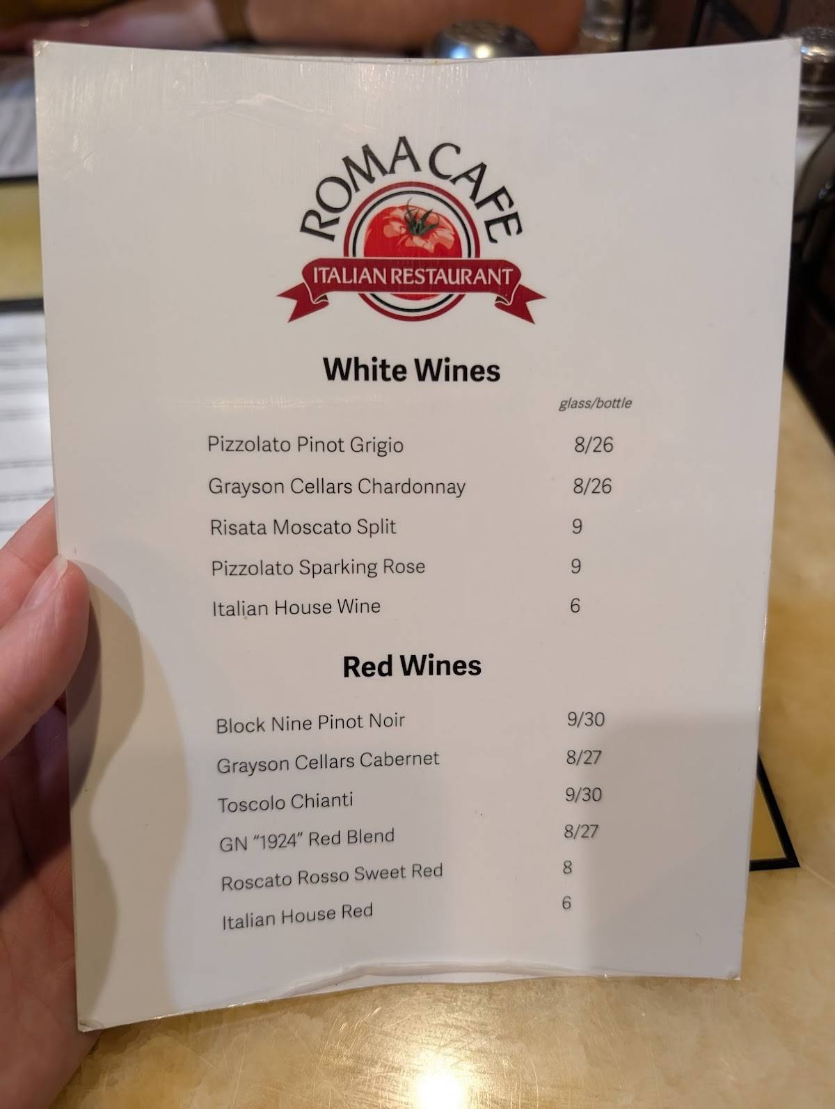 Menu at Roma Café restaurant, Mobile, Airport Blvd