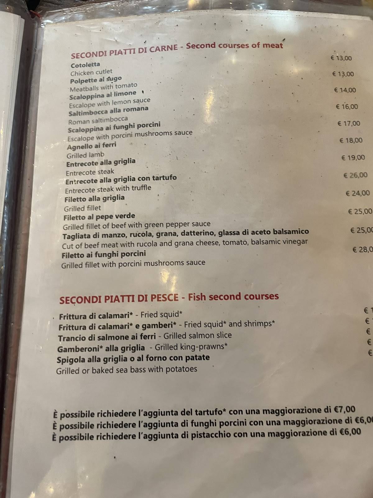 Menu at La locanda del tempio restaurant, Rome