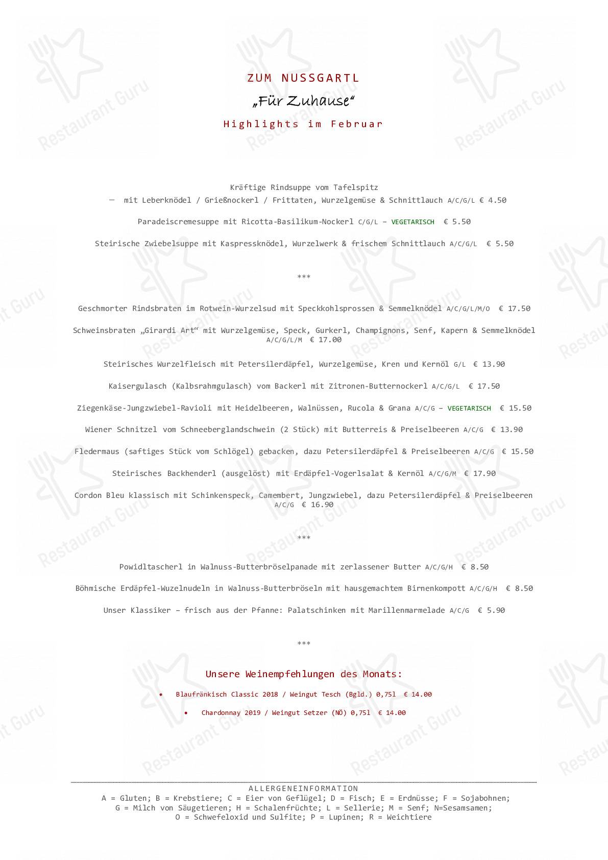 Speisekarte von Rondell Café am Cobenzl restaurant, Wien, Am Cobenzl 94
