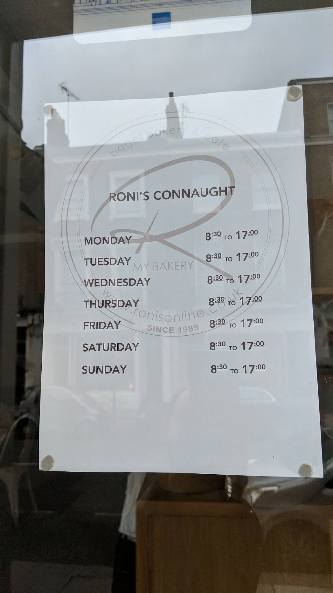 Carta de Roni's Bakery, Londres, 12 Connaught St