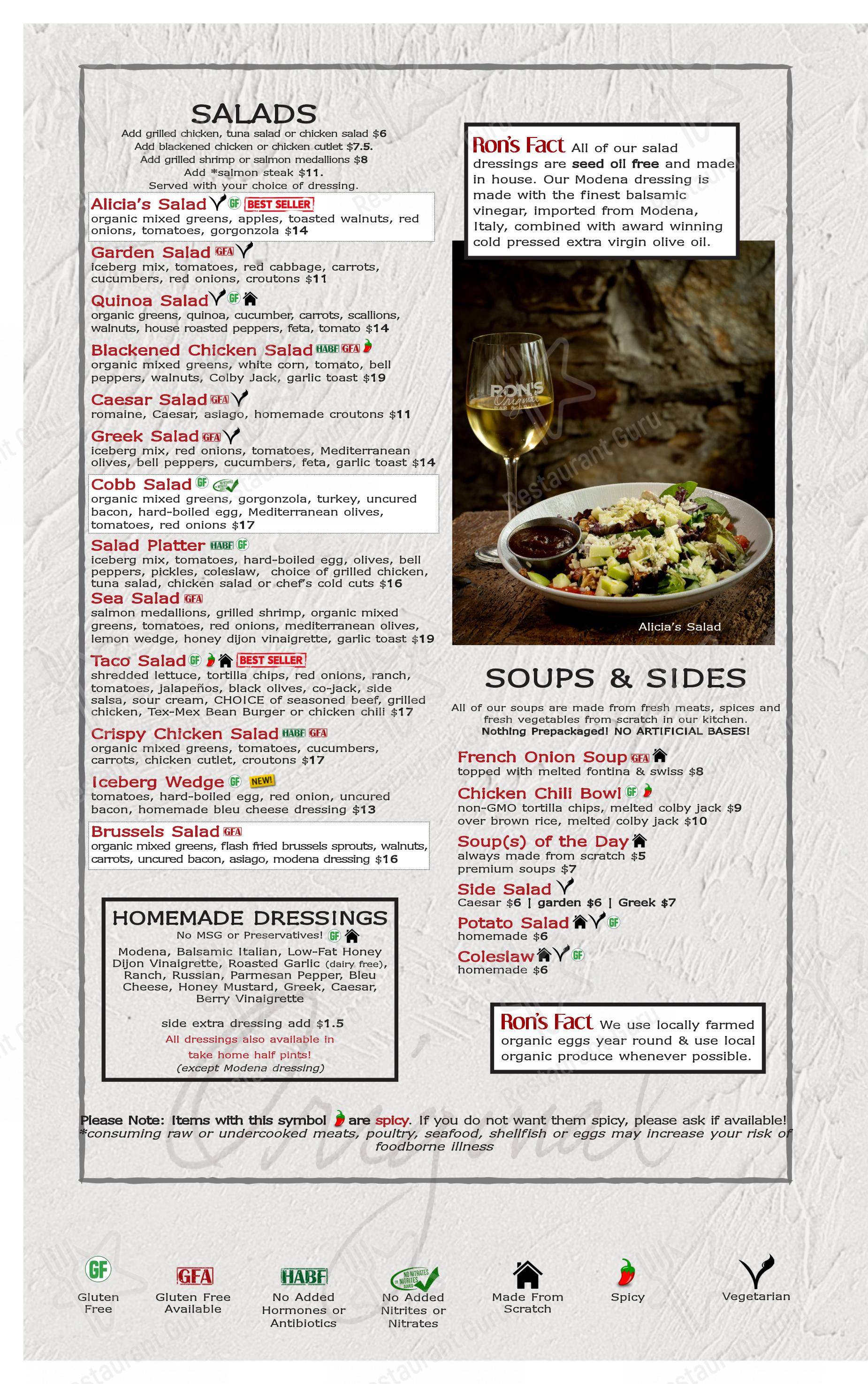 Menu at Ron's Original Bar & Grille, Exton