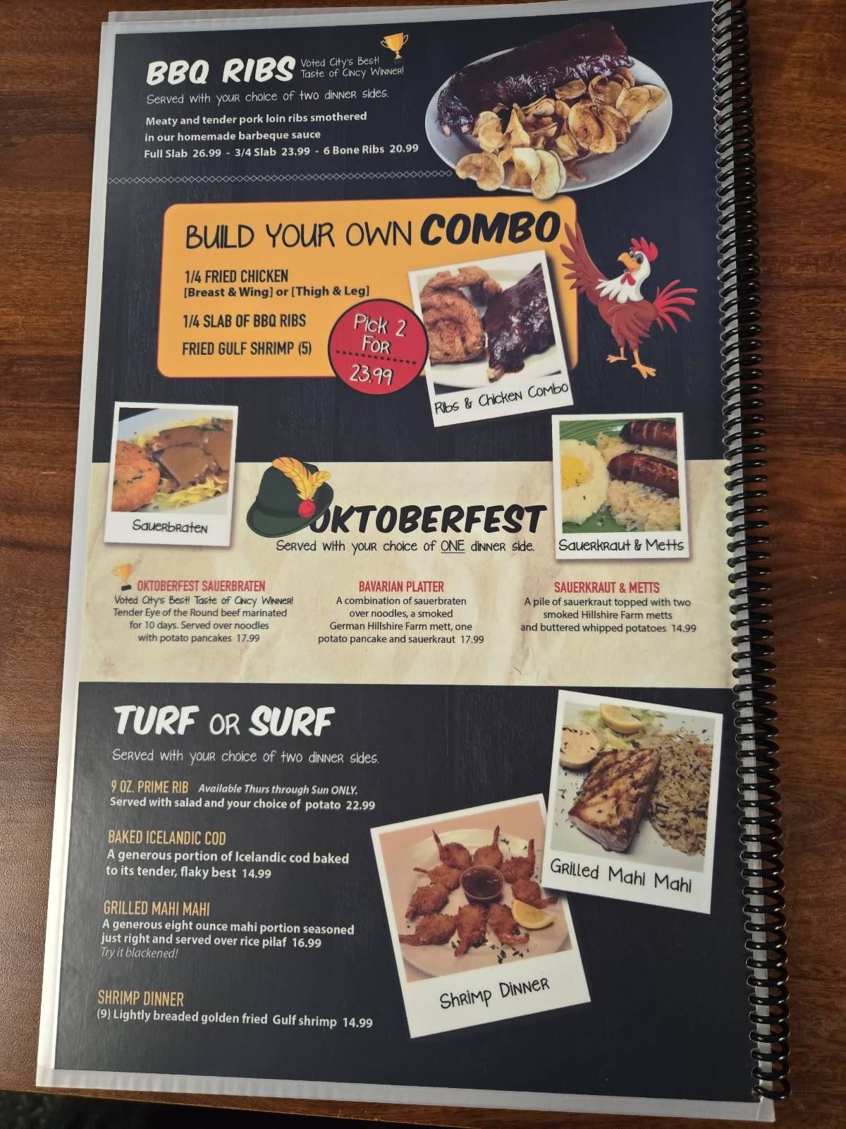 Menu at Ron's Roost restaurant, Cincinnati