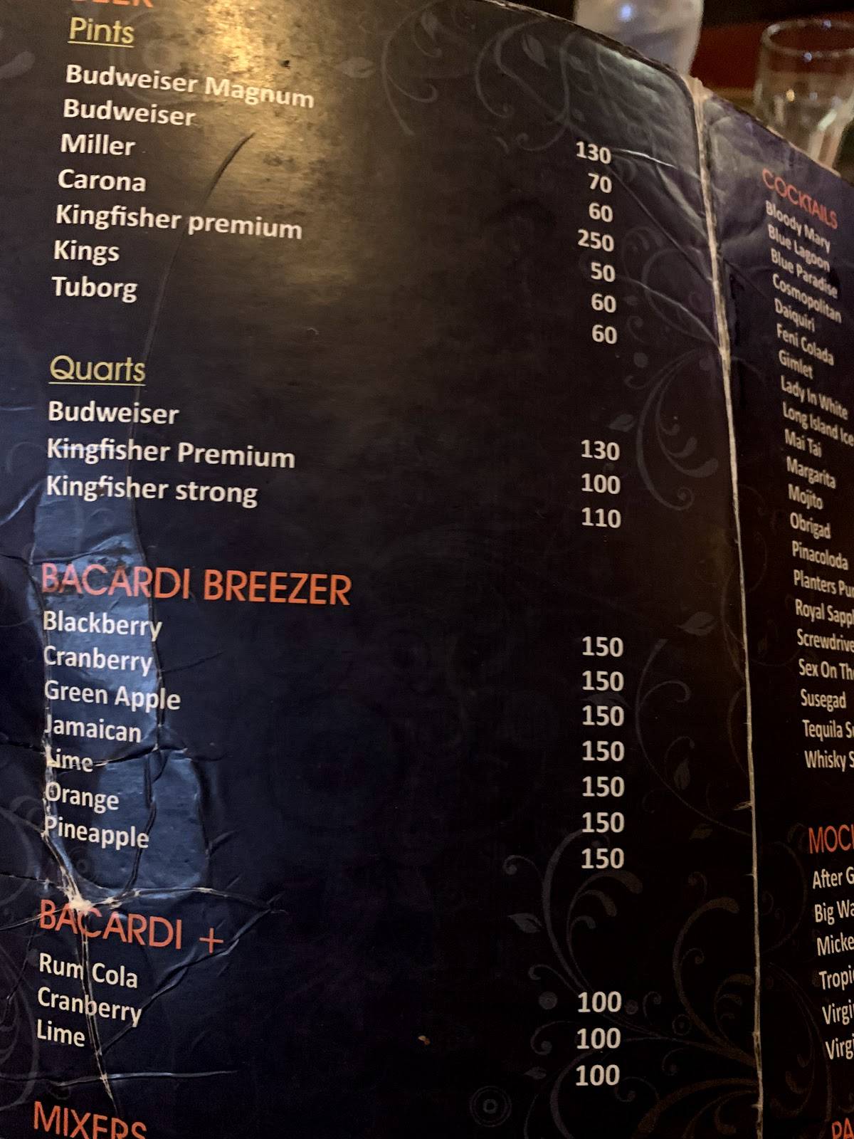 Menu at Roof Top Lounge, Colva