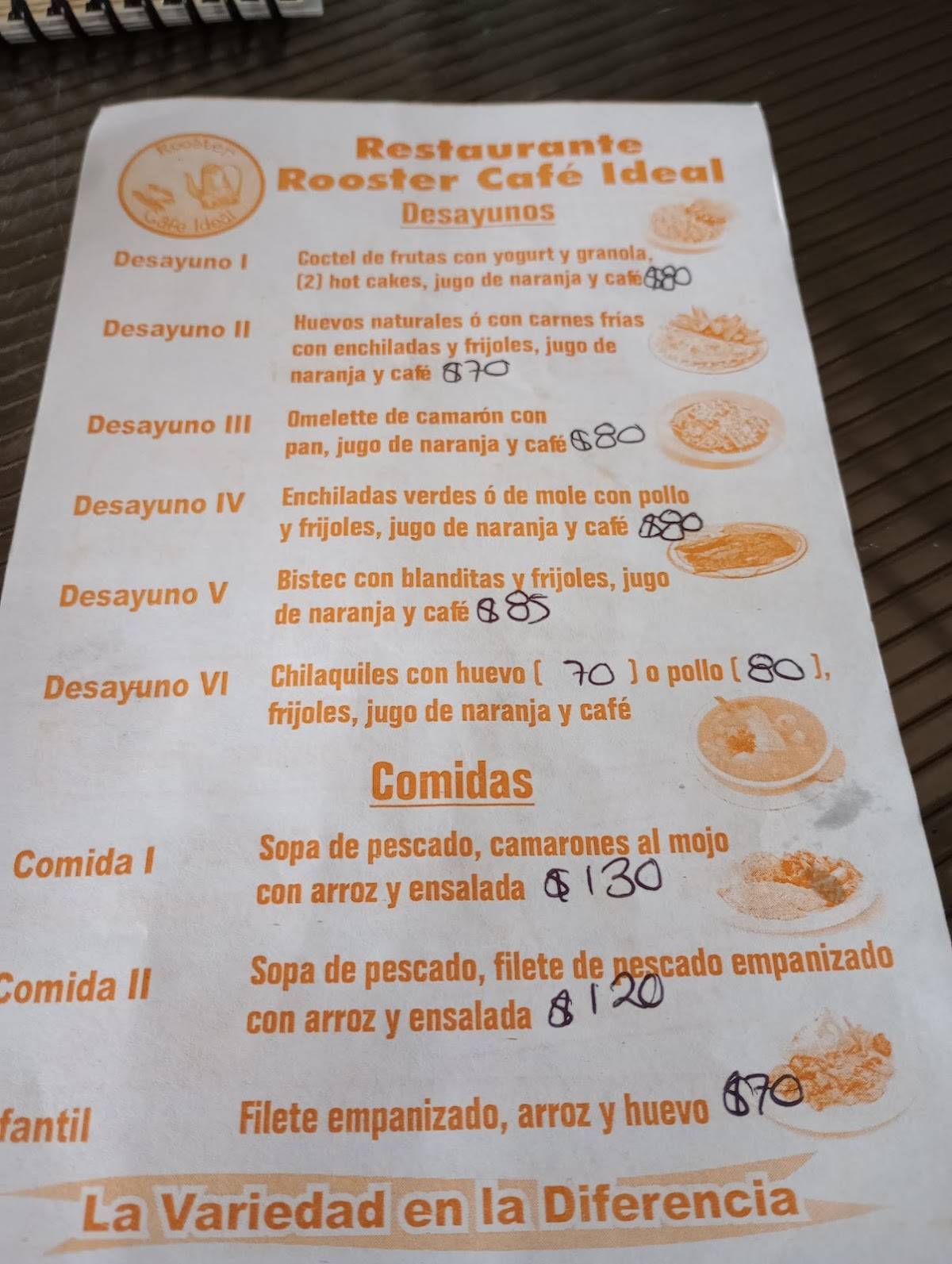 Menu at Rooster Cafe ideal, Tecolutla