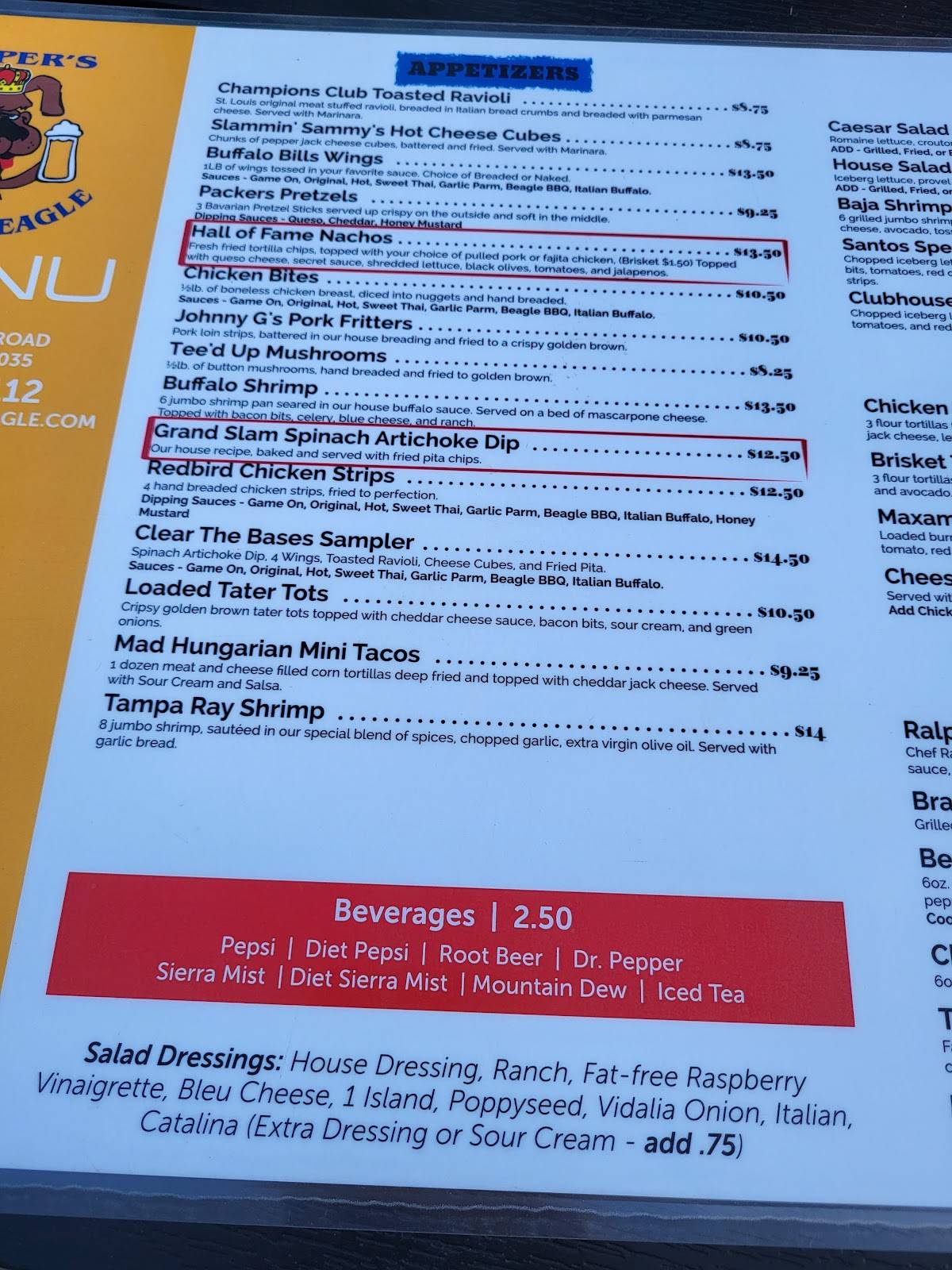 Menu at Ropers Regal Beagle pub & bar, Godfrey