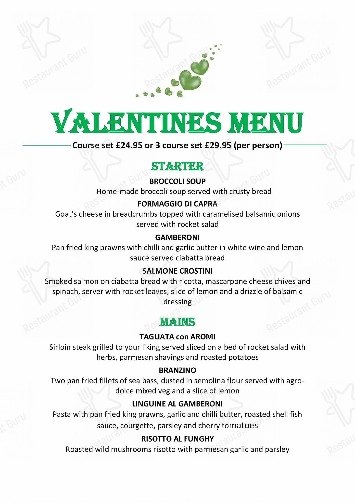 Menu at Avellino Italian Restaurant, Ross-on-Wye