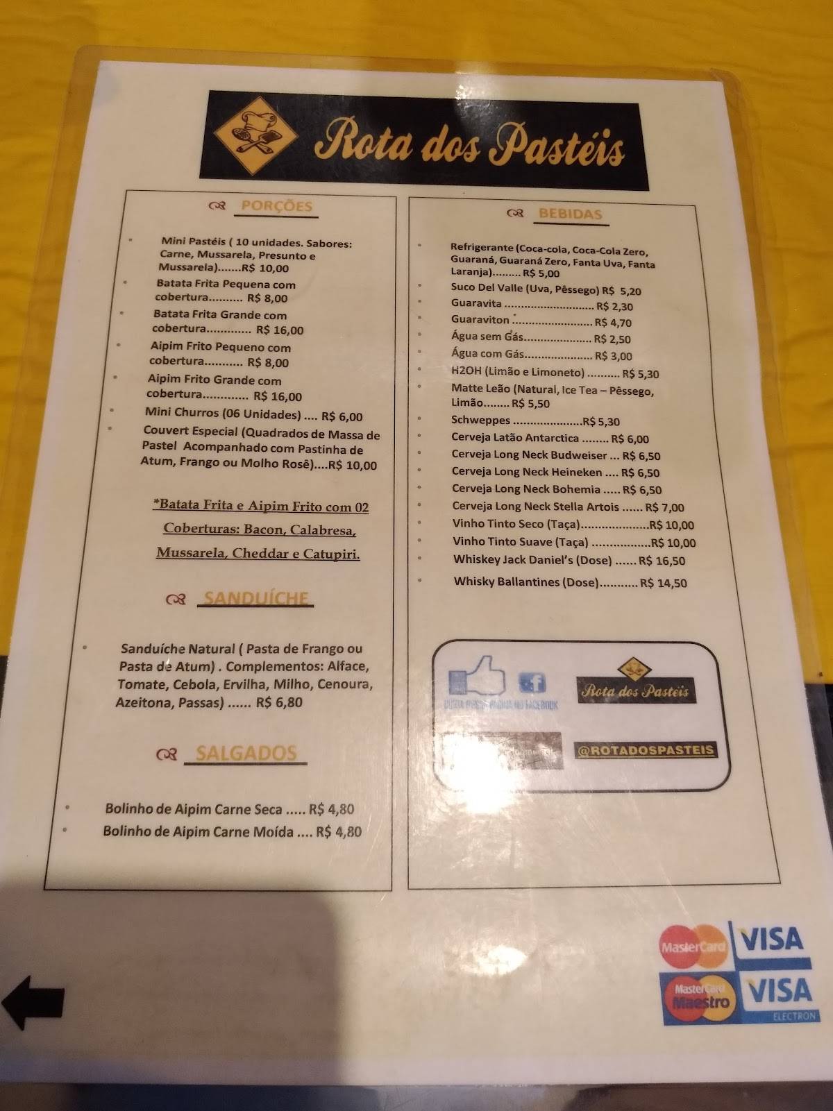 Menu em Rota dos Pastéis cafeteria, Macaé, Av. José Carlos Paes