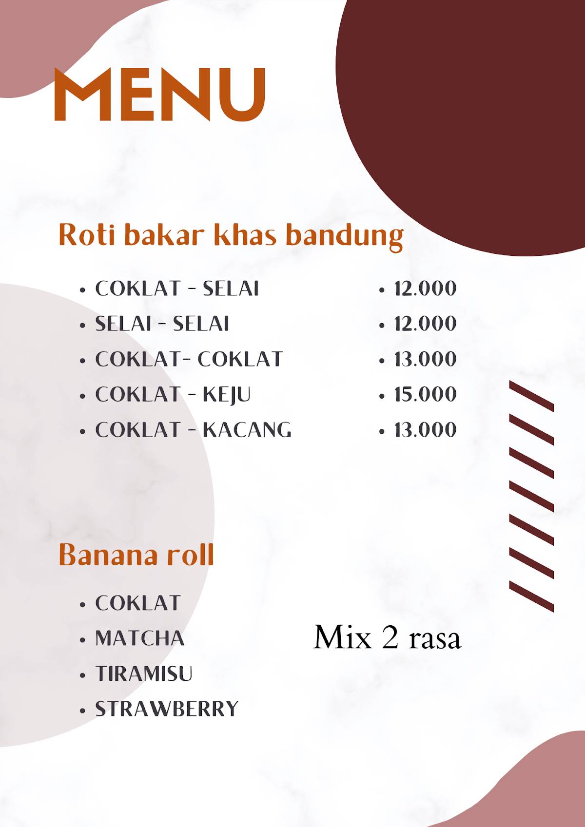 Carta del café Roti Bakar Khas Bandung, Ngablak