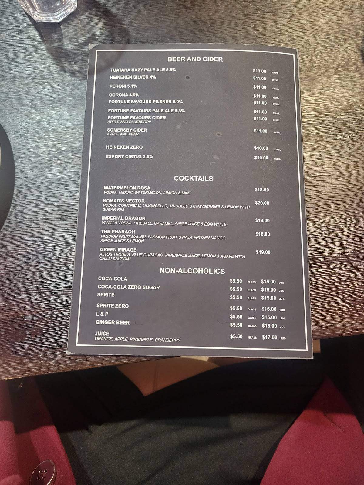 Menu at Silk Road restaurant, Rotorua