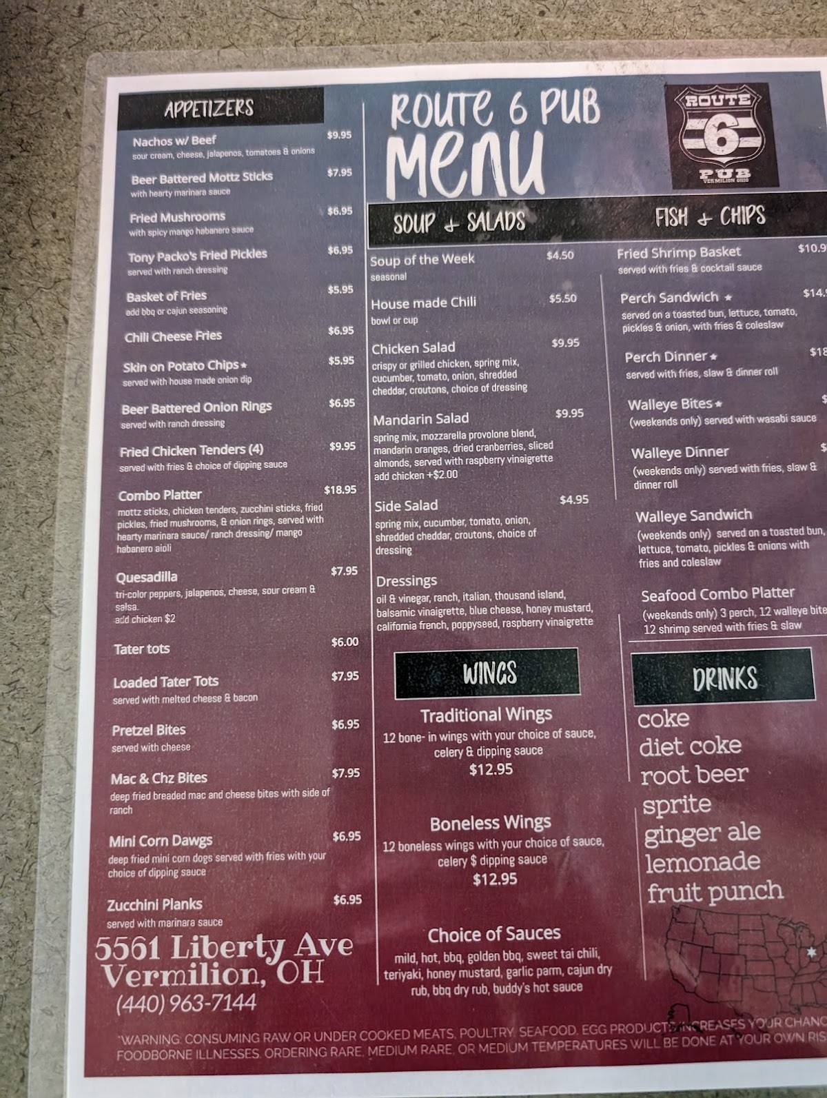 Menu at Route 6 Pub-Vermilion, OH, Vermilion
