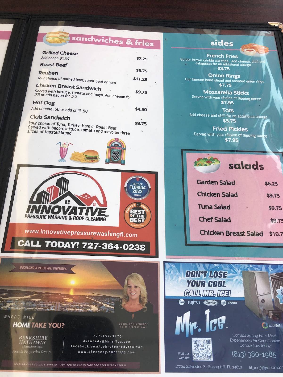 Menu at Route 66 Diner restaurant, Hudson