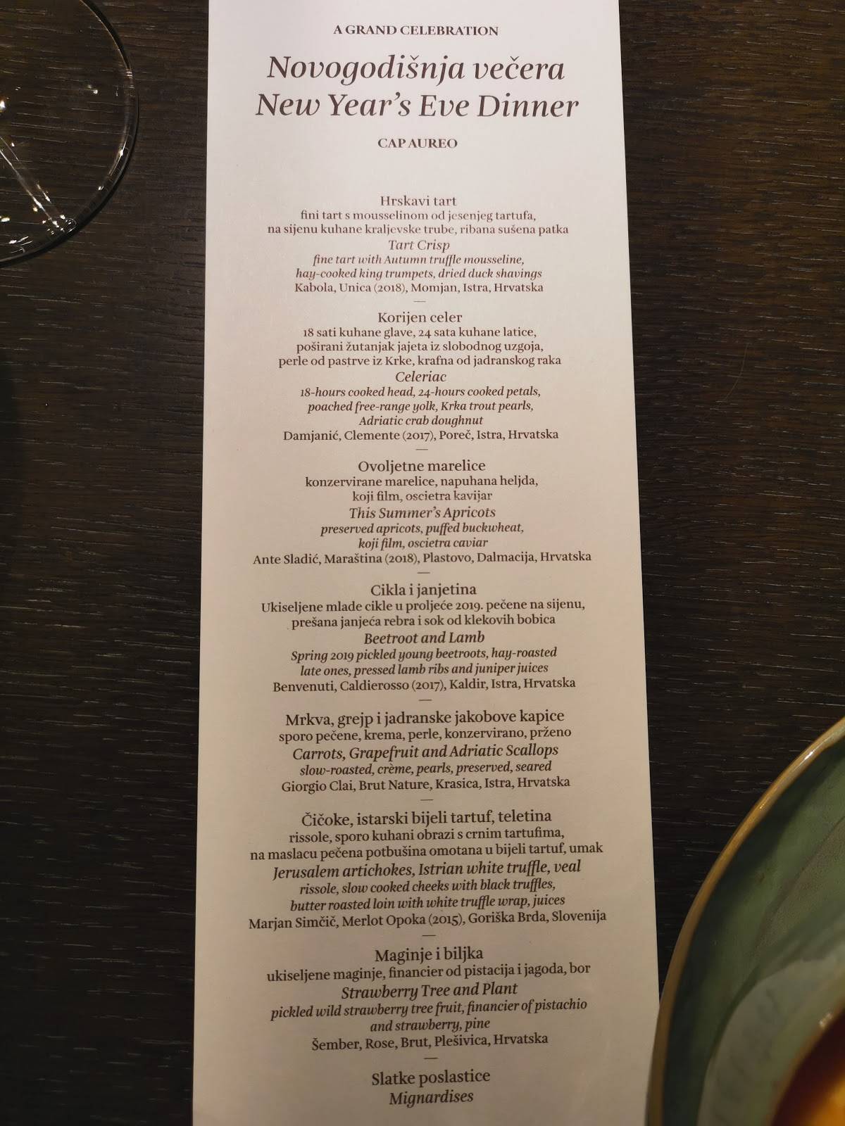 Menu at Cap Aureo Signature Restaurant, Rovinj