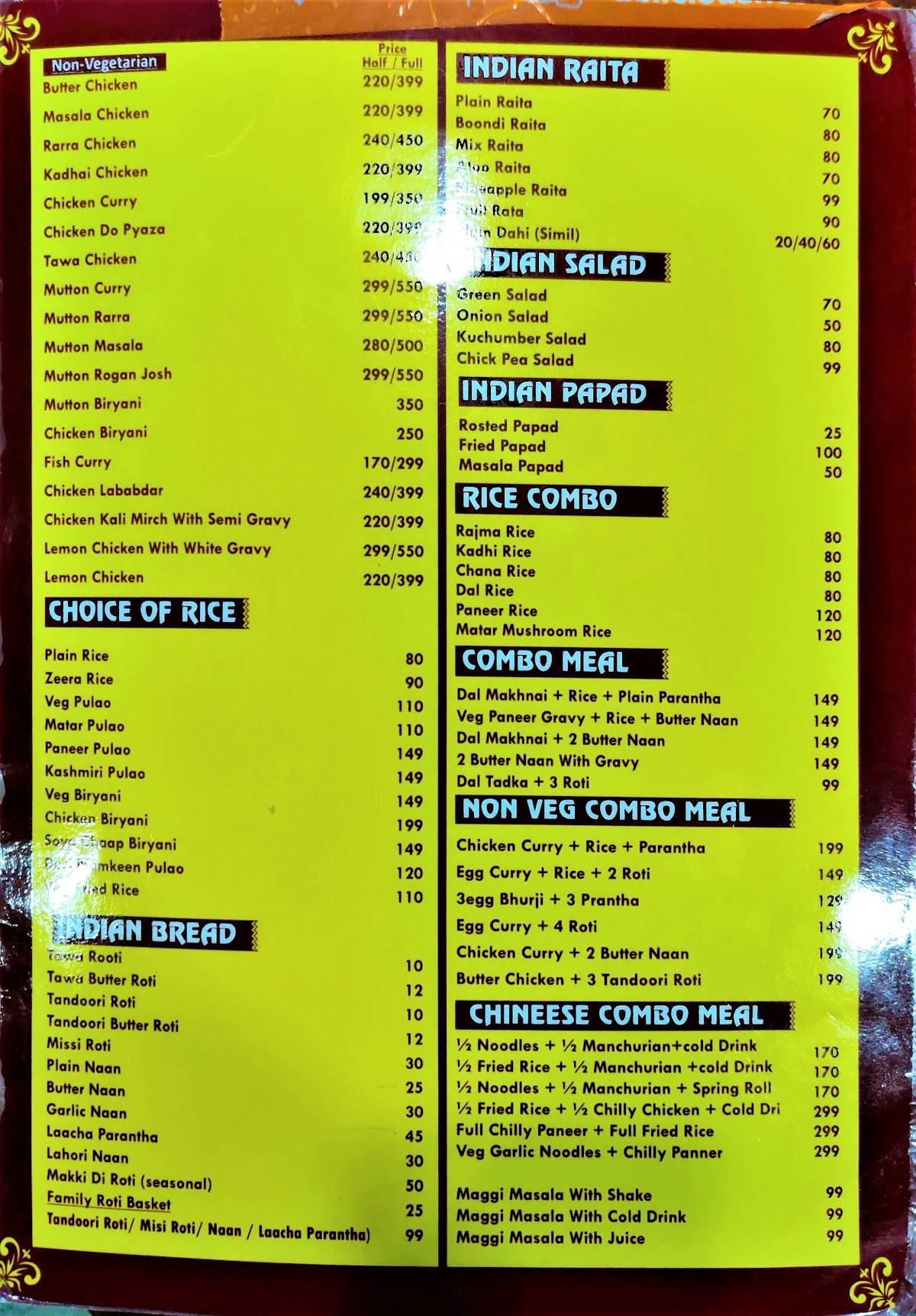 Menu at Royal Dhaba Mohali, Sahibzada Ajit Singh Nagar
