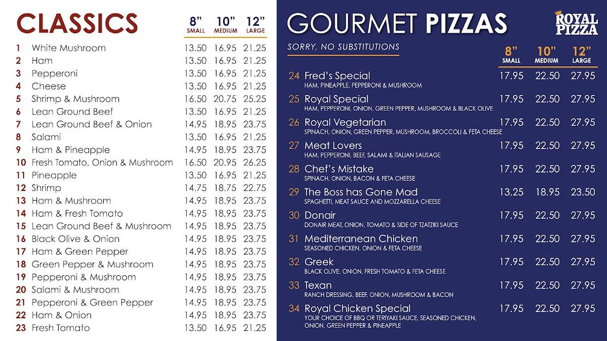 Menu au Royal Pizza - Signal Hill restaurant, Calgary