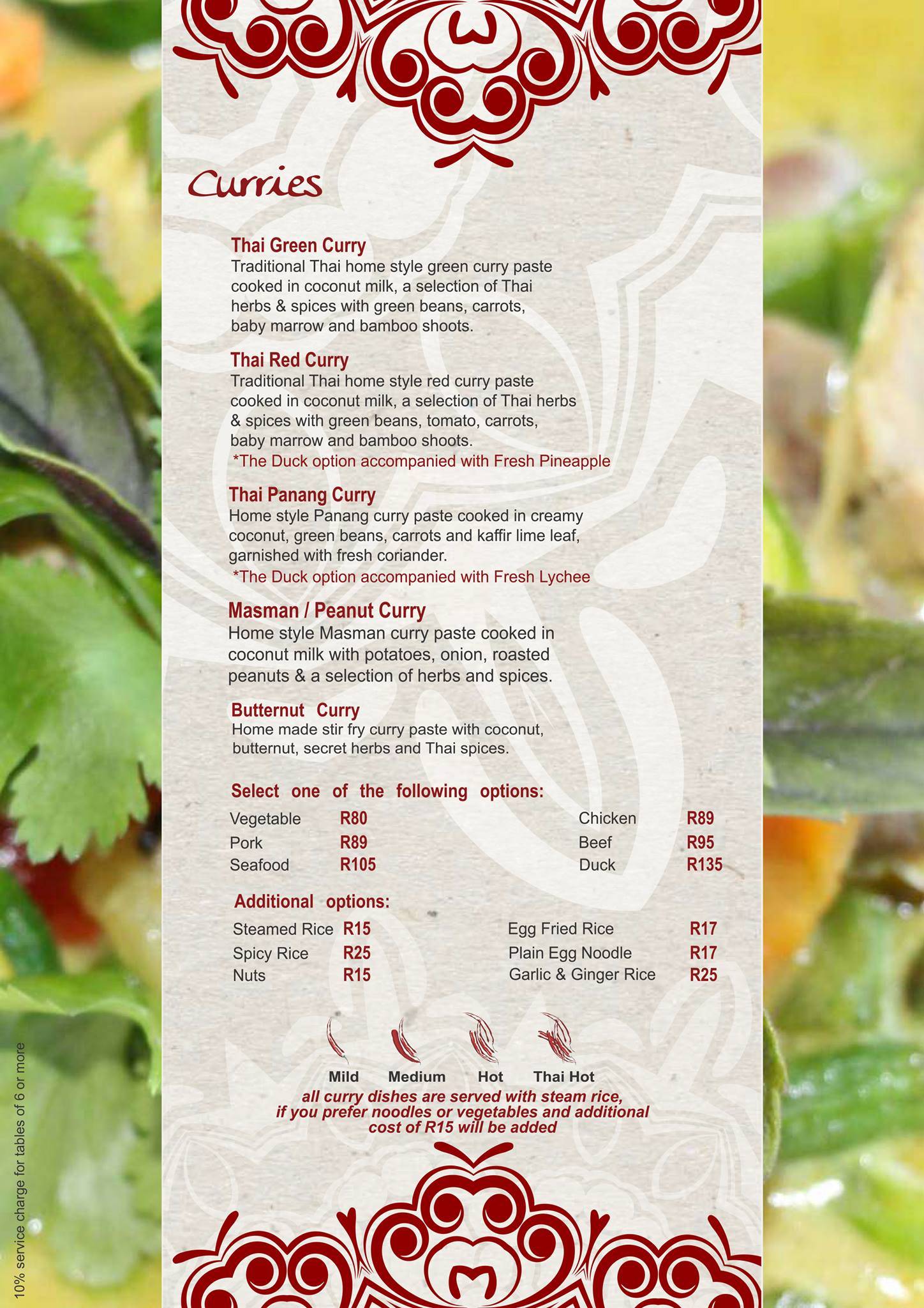 Speisekarte von Royal Siam Thai Restaurant, Wilderness