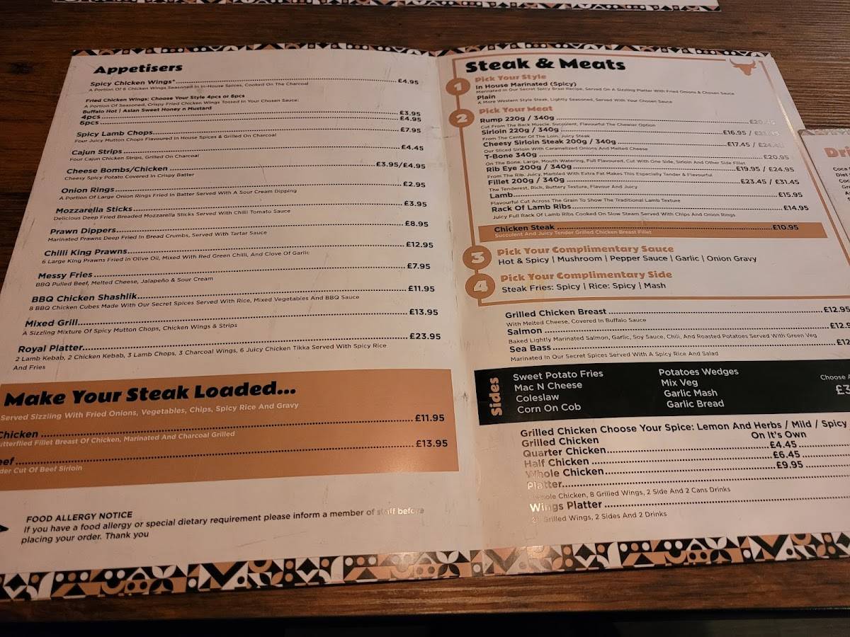 Menu at Royal steak house restaurant, Welling, 118-120 Bellegrove Rd