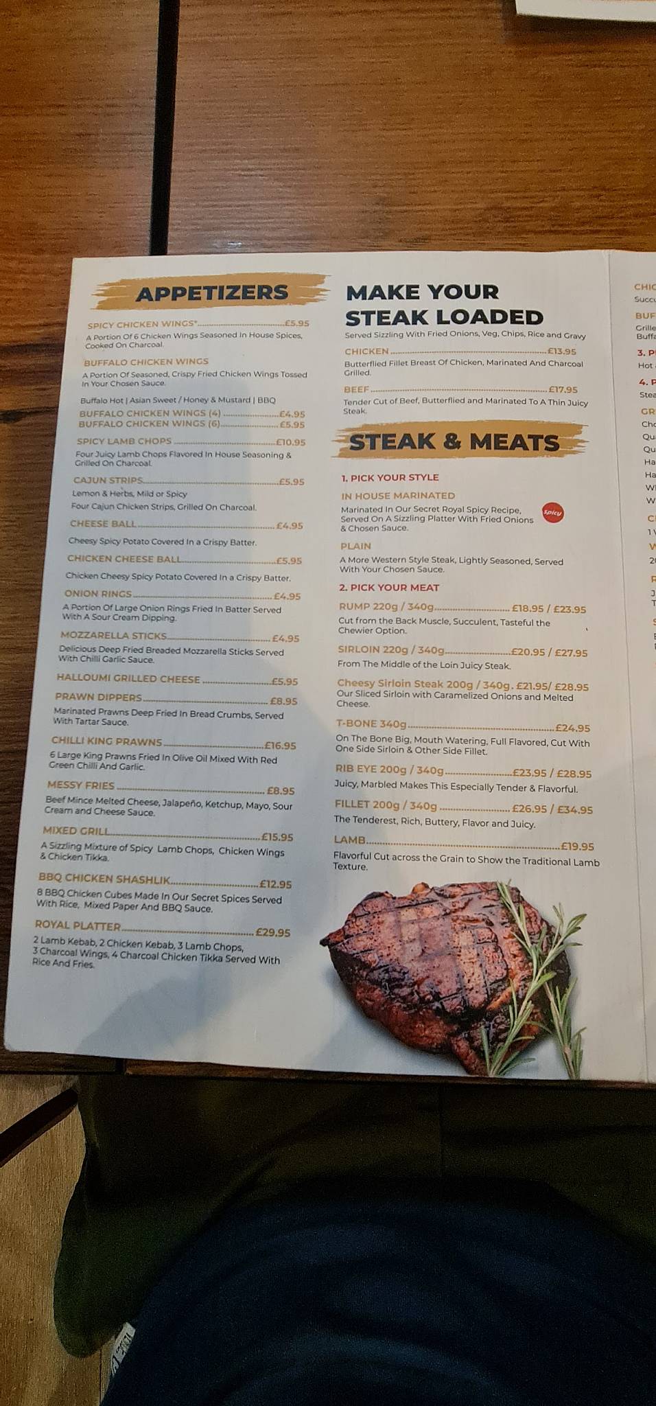 Menu at Royal steak house restaurant, Welling, 118-120 Bellegrove Rd