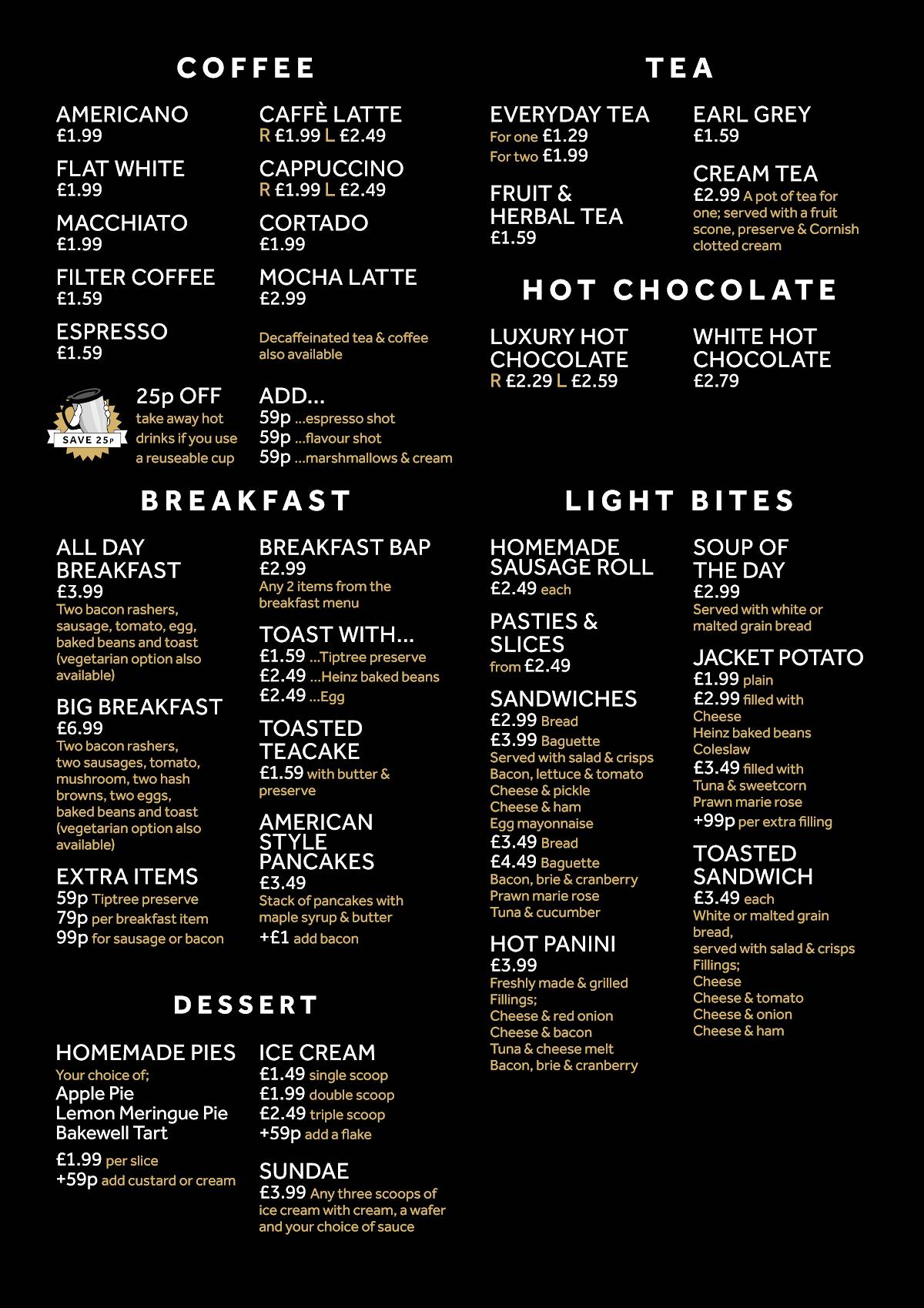 Menu at Roys Café cafe, Norwich