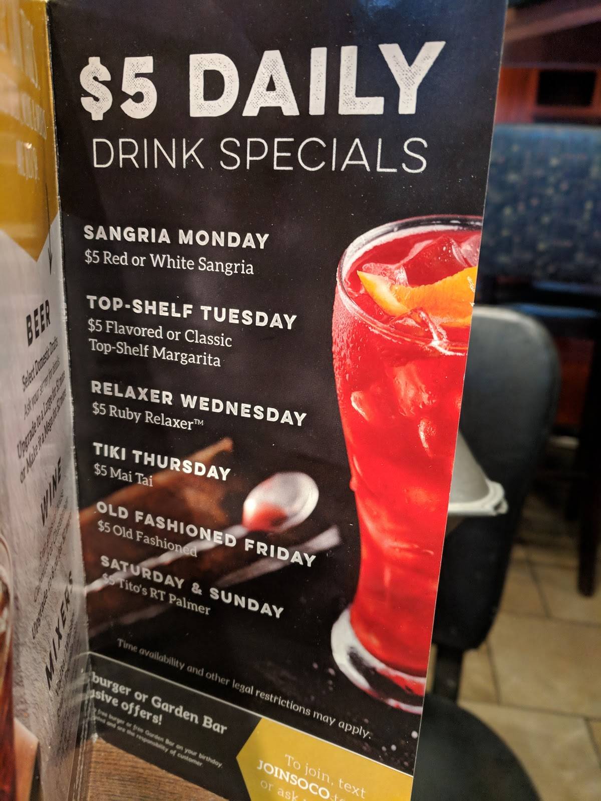 Menu at Ruby Tuesday restaurant, Phoenix, East Monroe Street