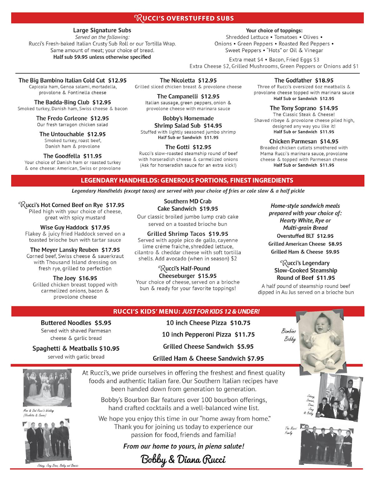 Menu at Rucci's Italian Kitchen & Grille restaurant, White Plains