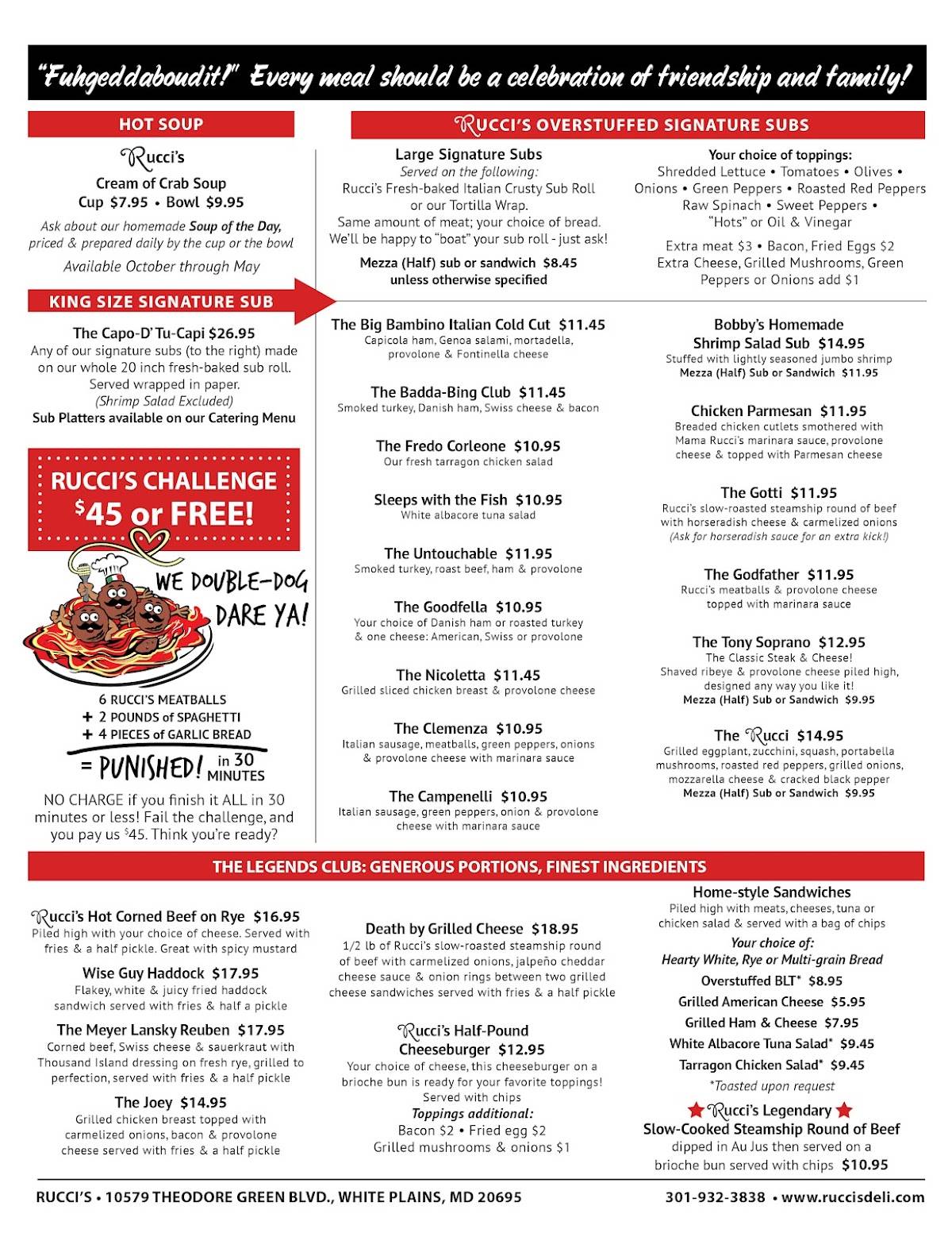 Menu at Rucci's Italian Kitchen & Grille restaurant, White Plains