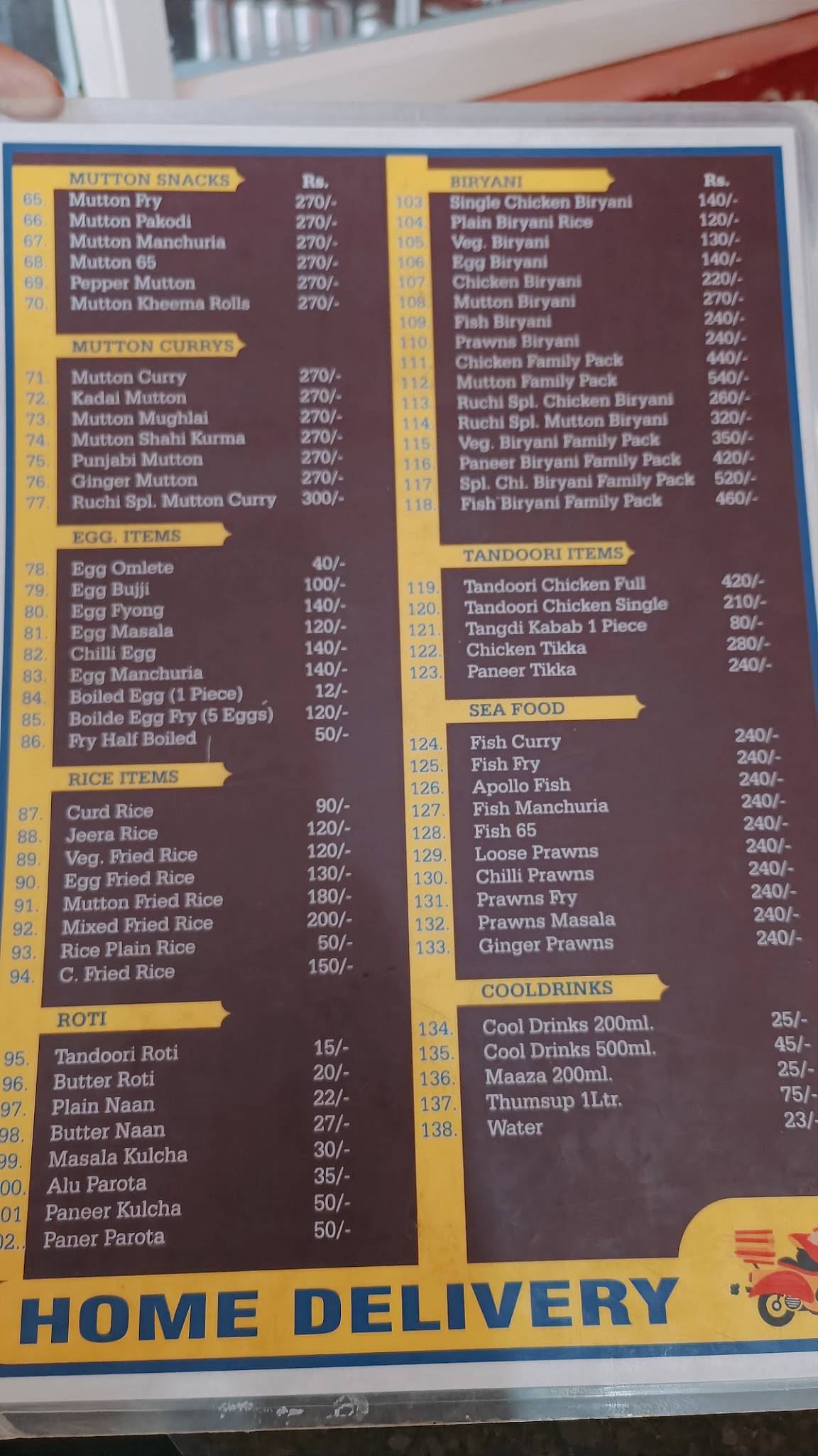 Menu at Ruchi Family Restaurant, India, 7GRP+M46