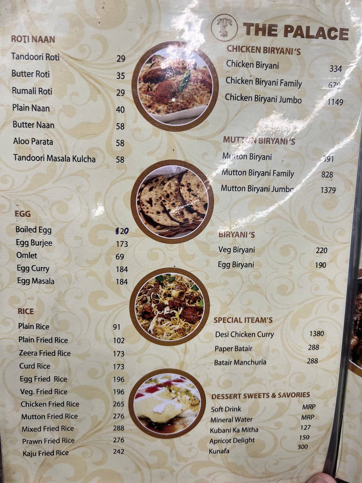 Menu at The Palace Hotel NH9, Rudraram