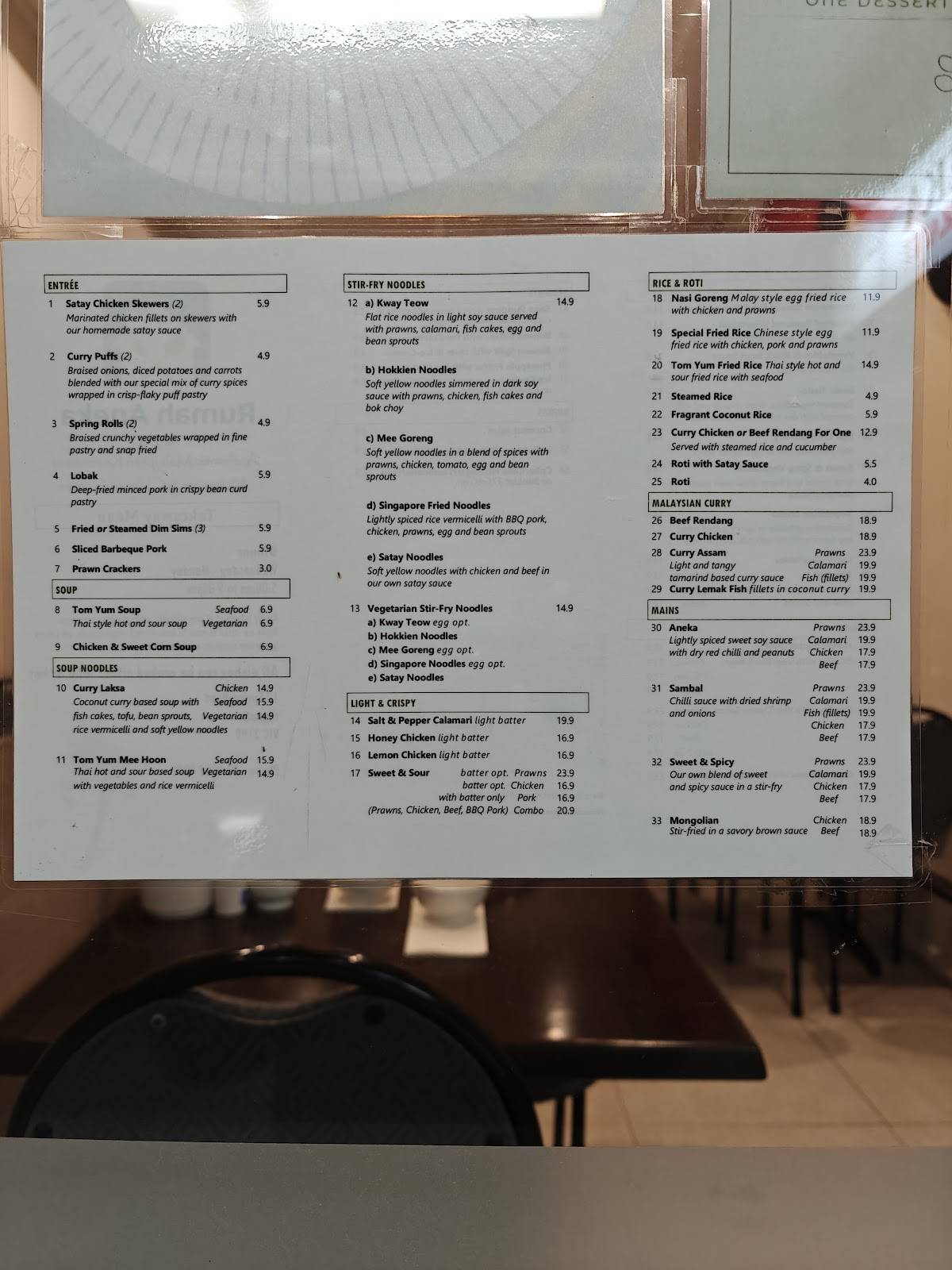 Menu at Rumah Aneka Restaurant - Highett, Highett, 17 Spring Rd