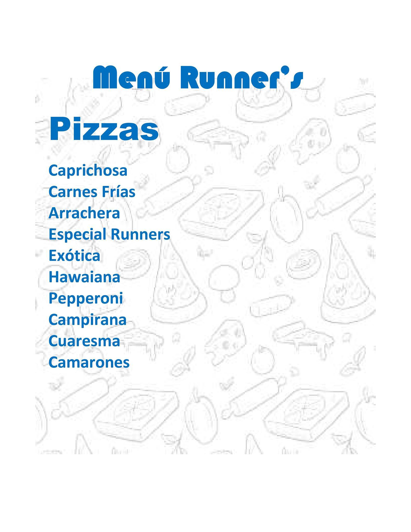 Menu at Runner's Pizza restaurant, Salamanca, Domingo 602