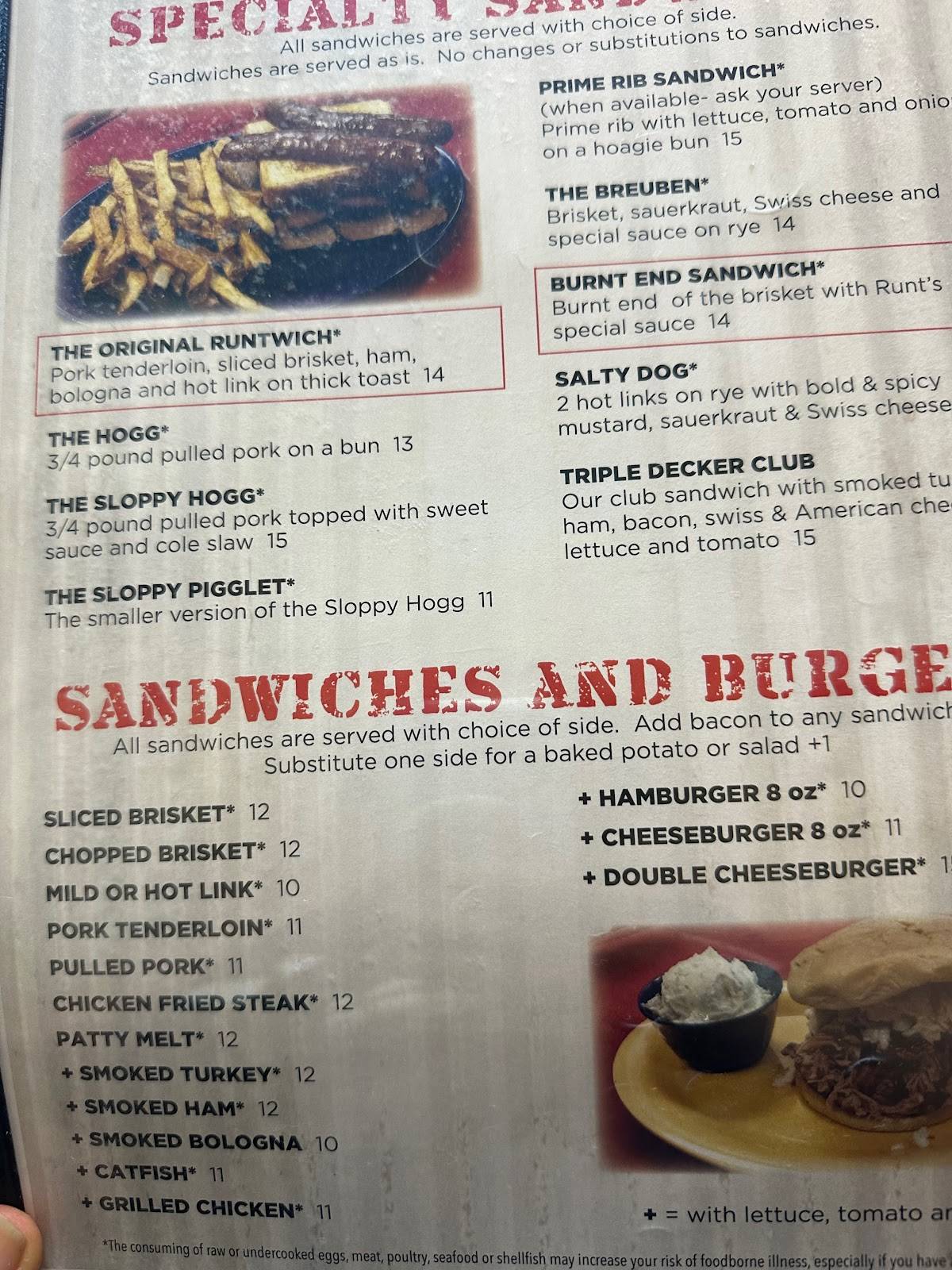Menu at Runts Bar BQ & Grill, Muskogee