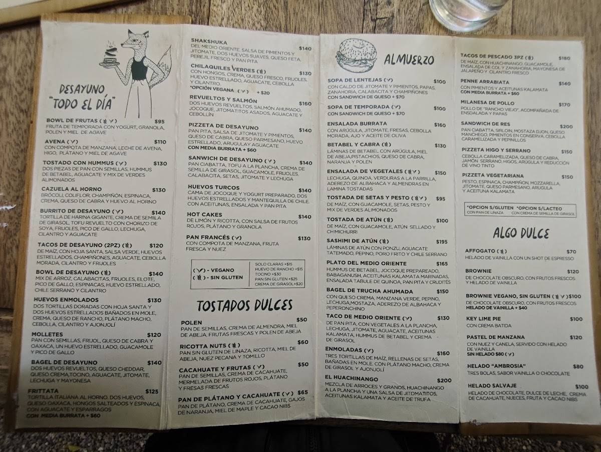 Menu at Rústica restaurant, San Miguel de Allende