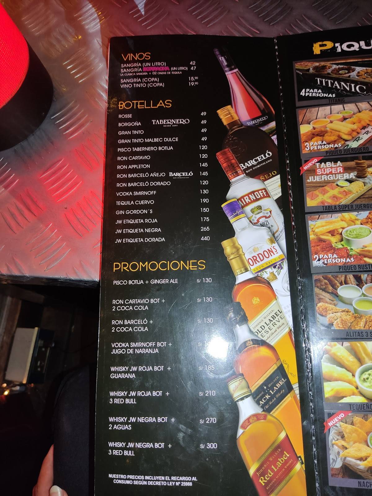 Carta del restaurante Rustica, Trujillo, Av. Larco 699 URB