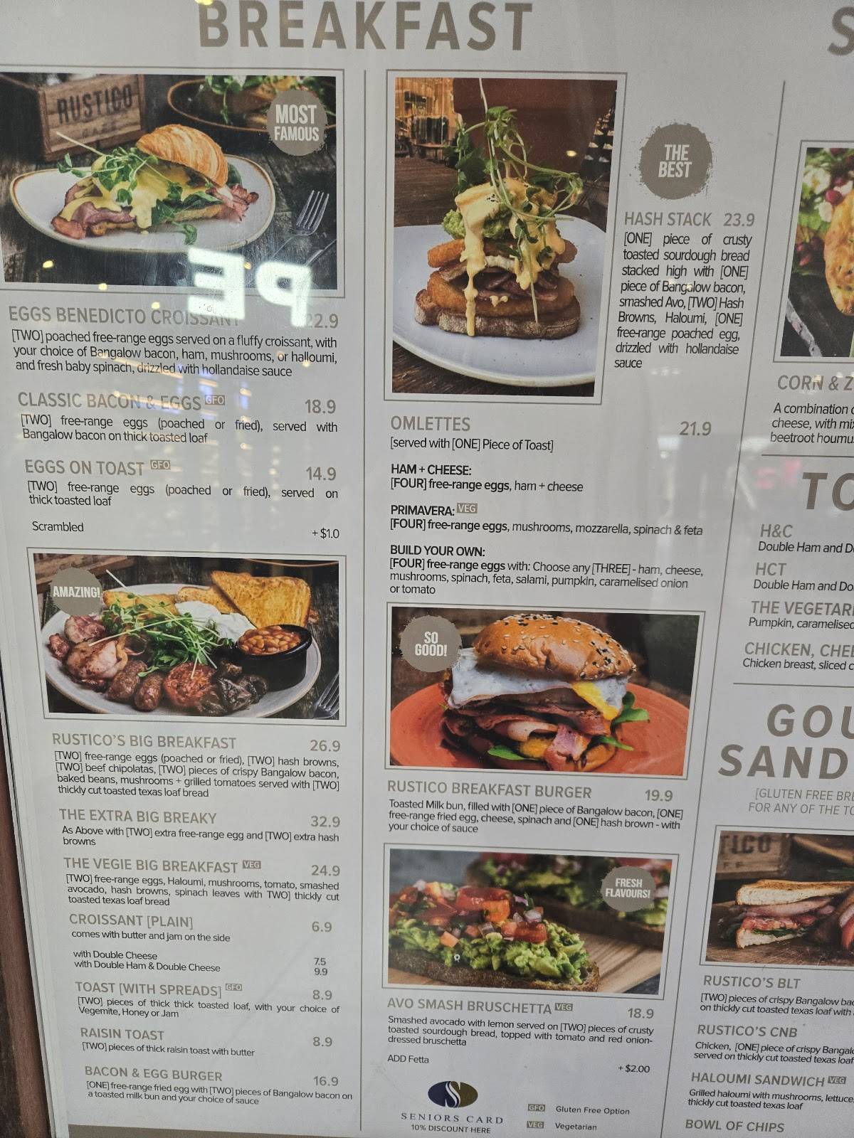 Menu at Rustico Cafe Pacific Fair, Broadbeach Waters