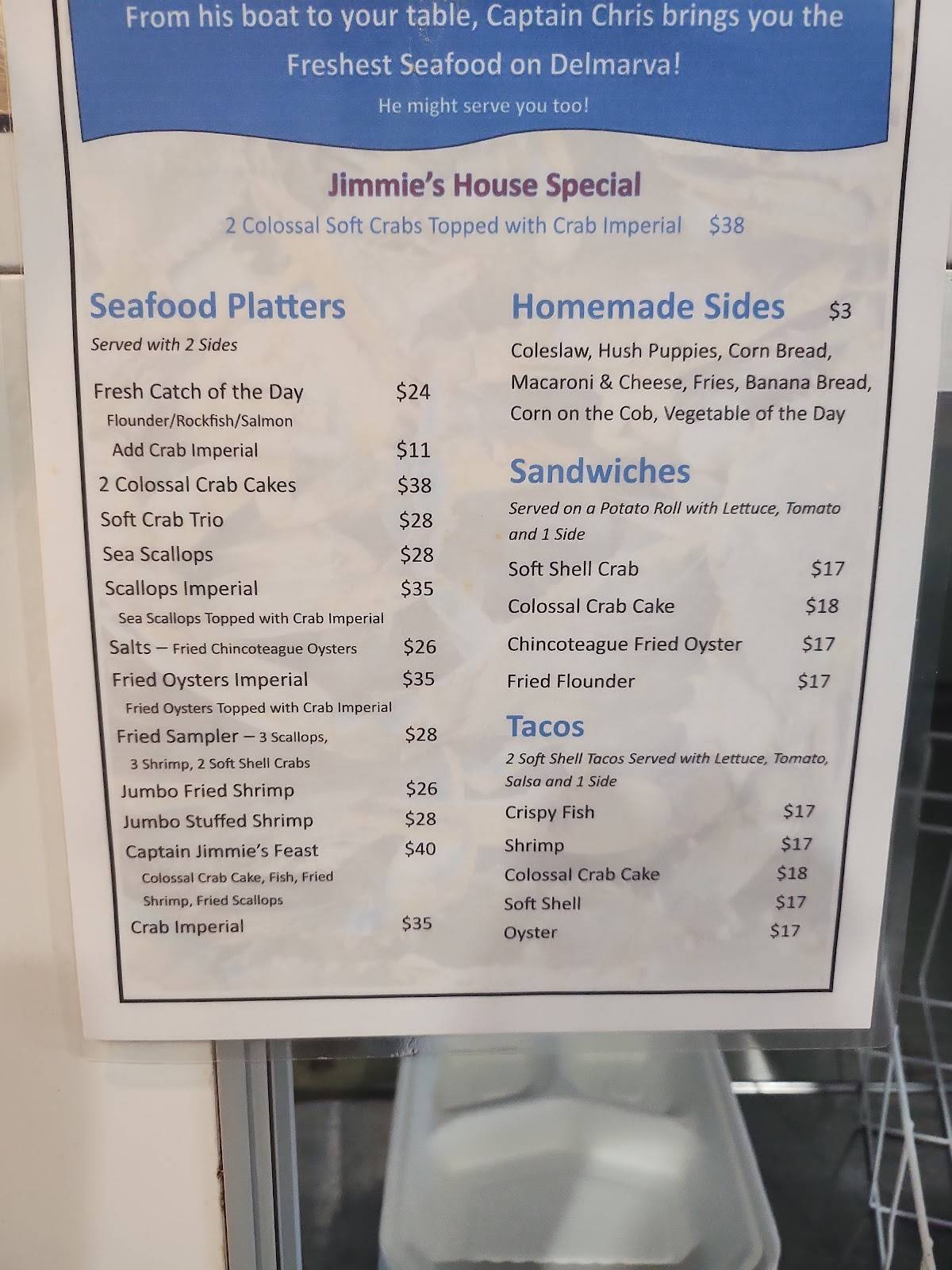 Menu at Rusty Jimmies Seafood Market & Eatery restaurant, Fenwick Island