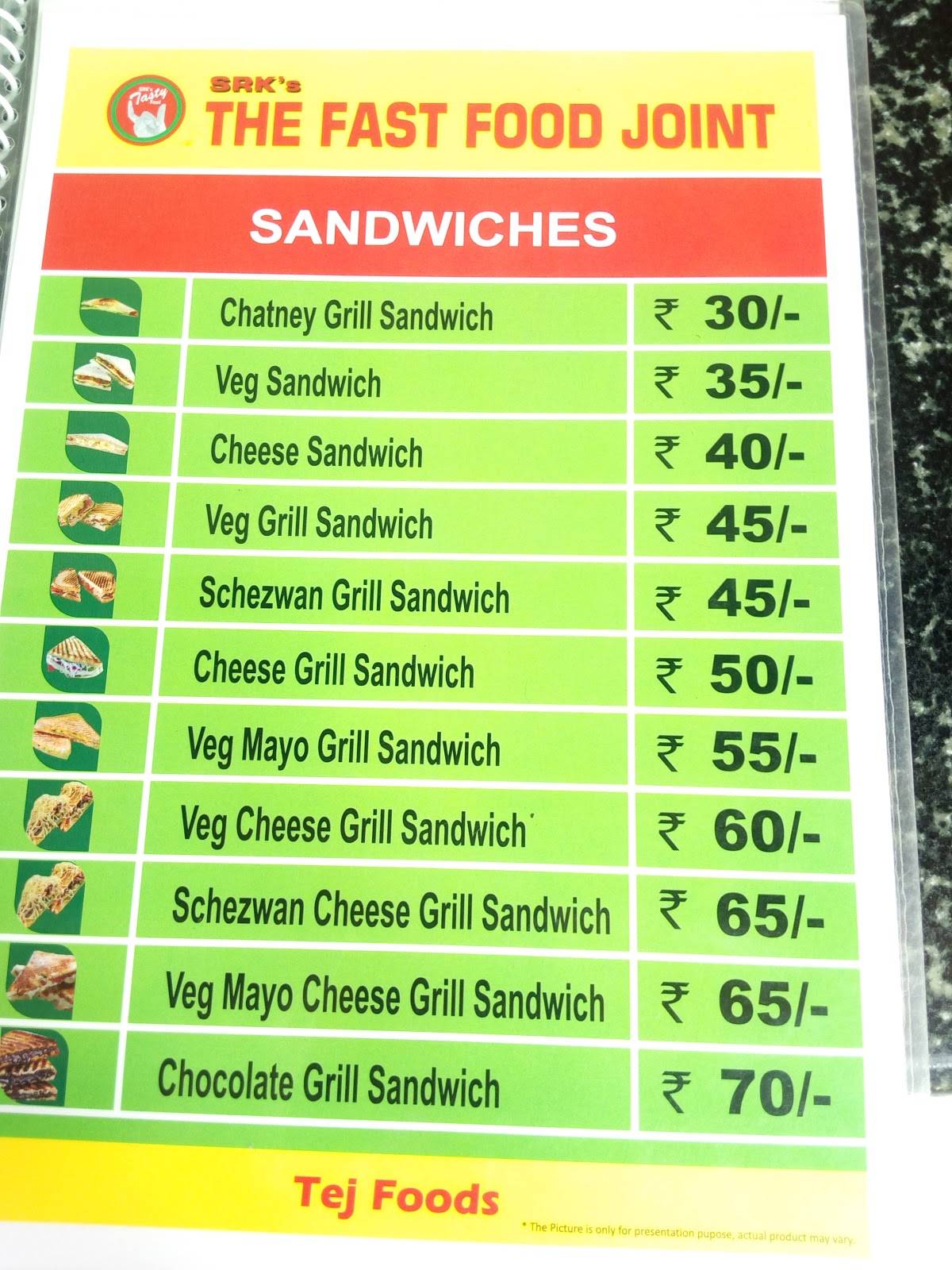 Menu at SRK's The Food Joint, Pune