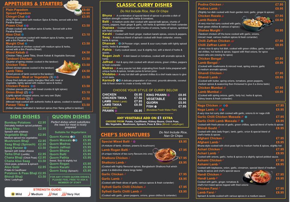 Menu at SYLHET SPICE fast food, Llandudno