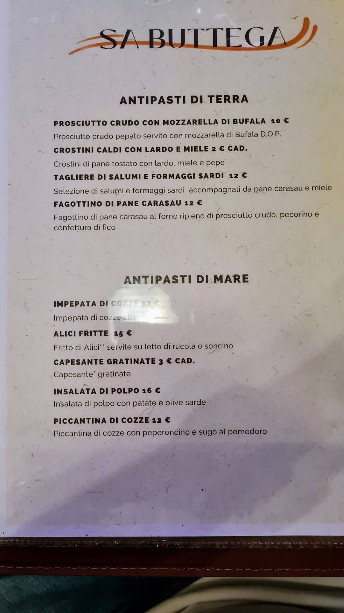 Menu da Sa Buttega ristorante, Figino