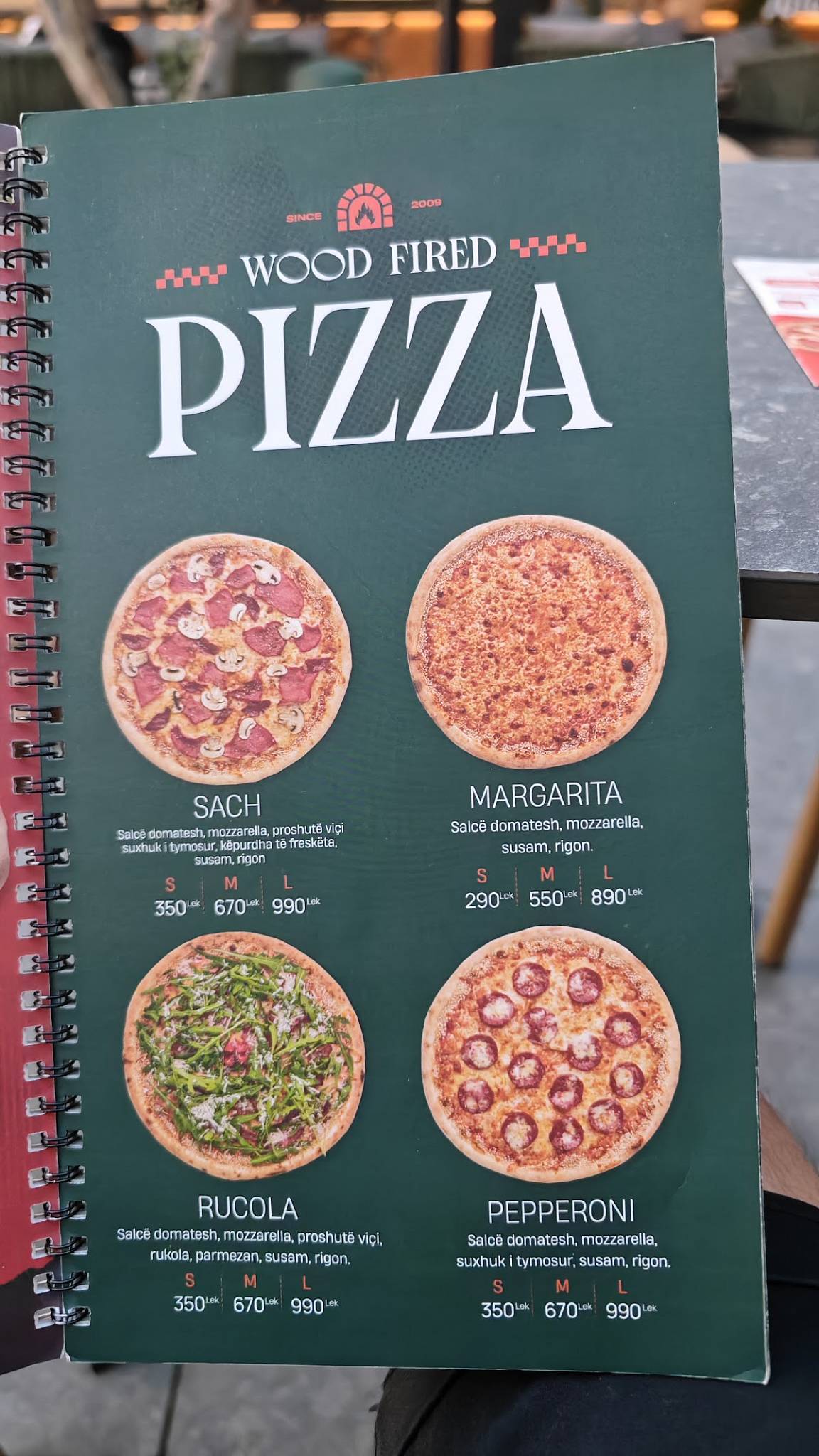 Menu at Sach Pizza restaurant, Tirana