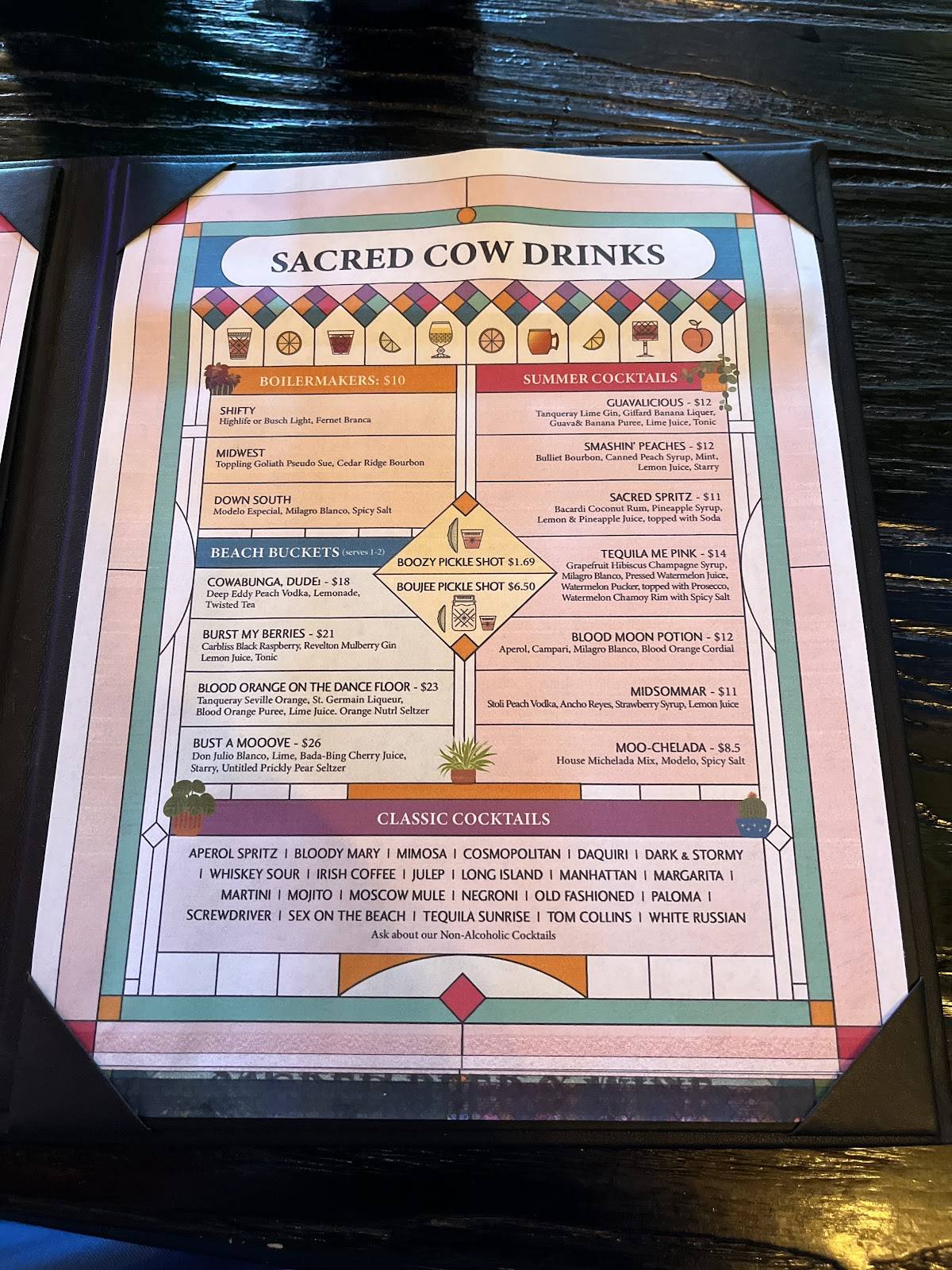 Menu at Sacred Cow Tavern pub & bar, Cedar Rapids