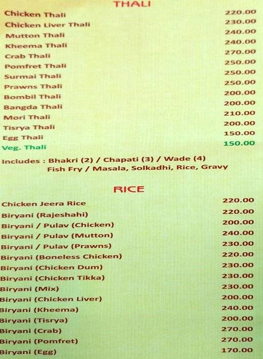 Menu at Saibini Gomantak, Mumbai, 96