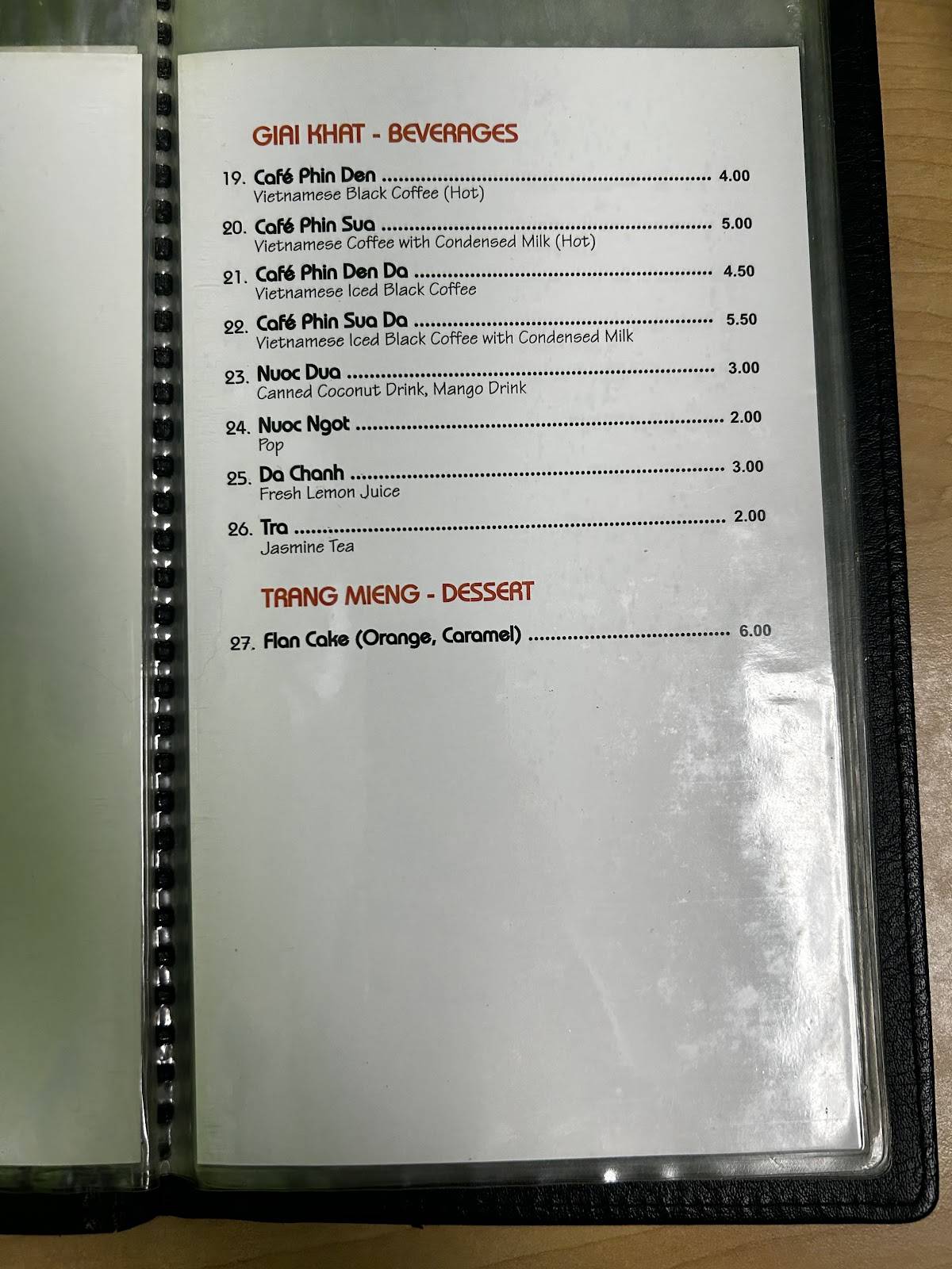 Menu at Saigon Noodle House restaurant, Courtenay