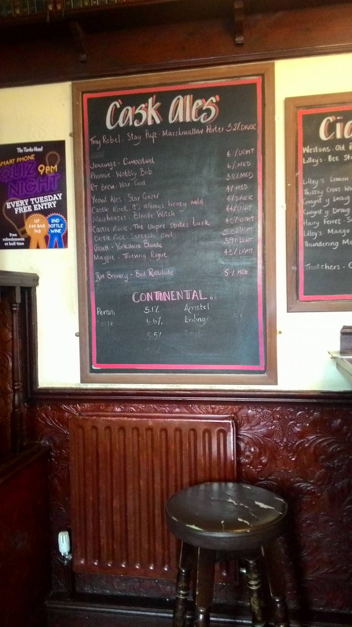 Menu at Turks Head pub & bar, St Helens