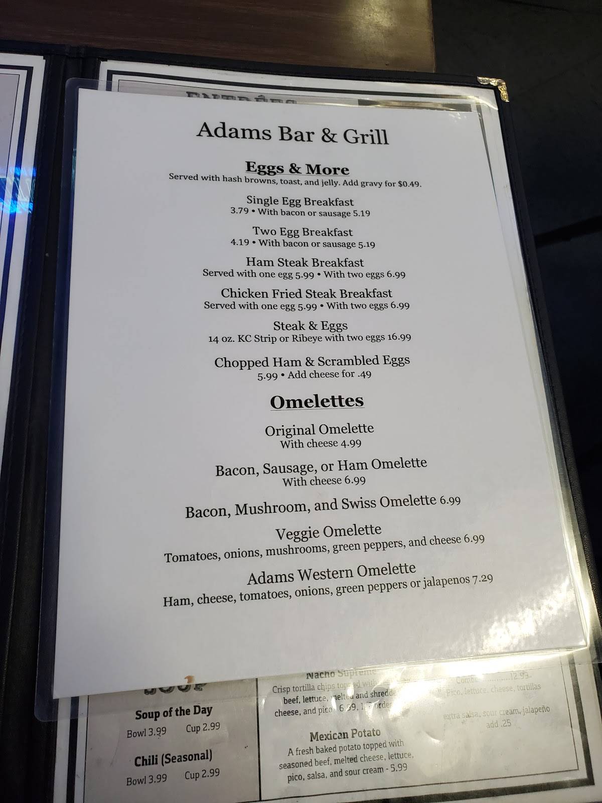 Menu at Adams Bar & Grill, Saint Joseph