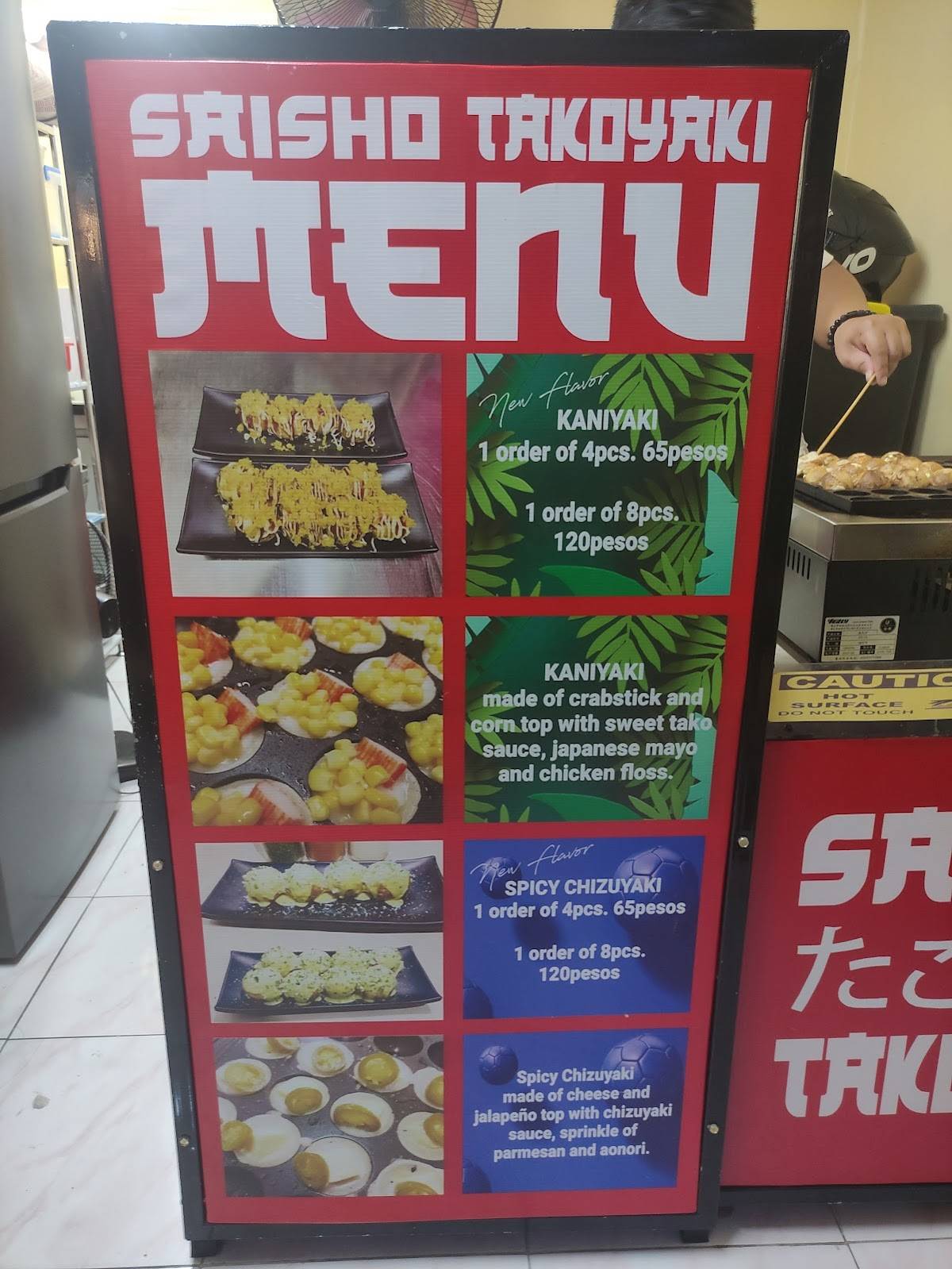 Menu at Saisho Takoyaki restaurant, Quezon City